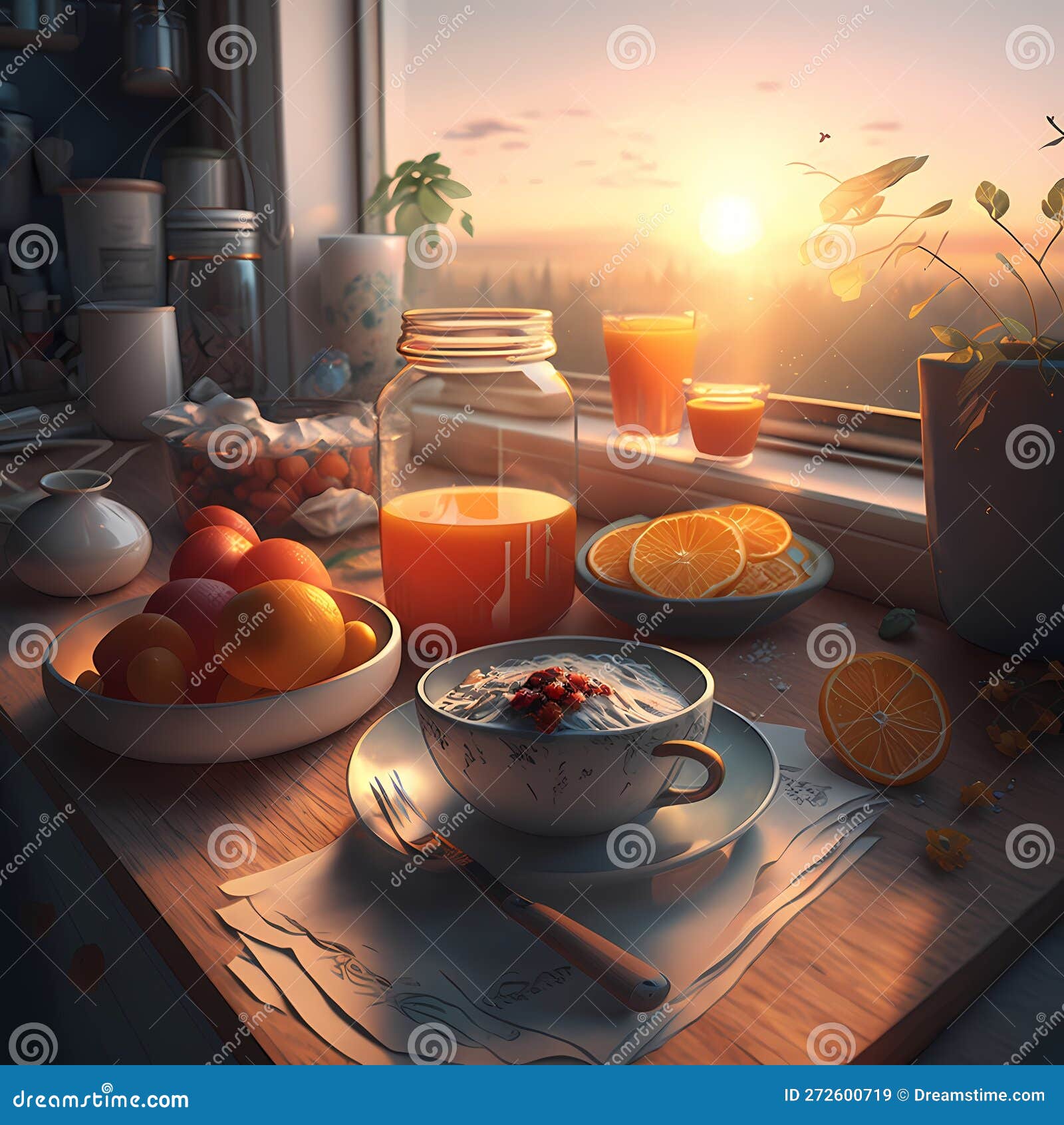 Morning View from Window. Generative AI Stock Illustration ...