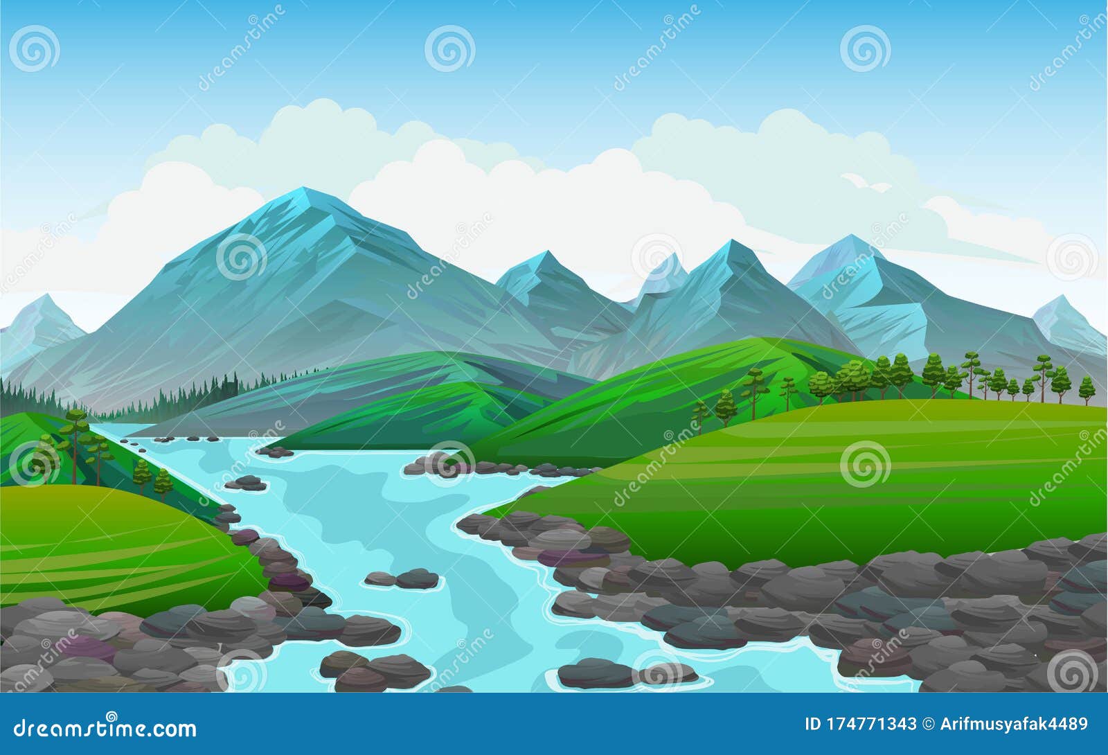 Mountain Landscape Vector Illustration Set, Cartoon Flat Mountainous ...