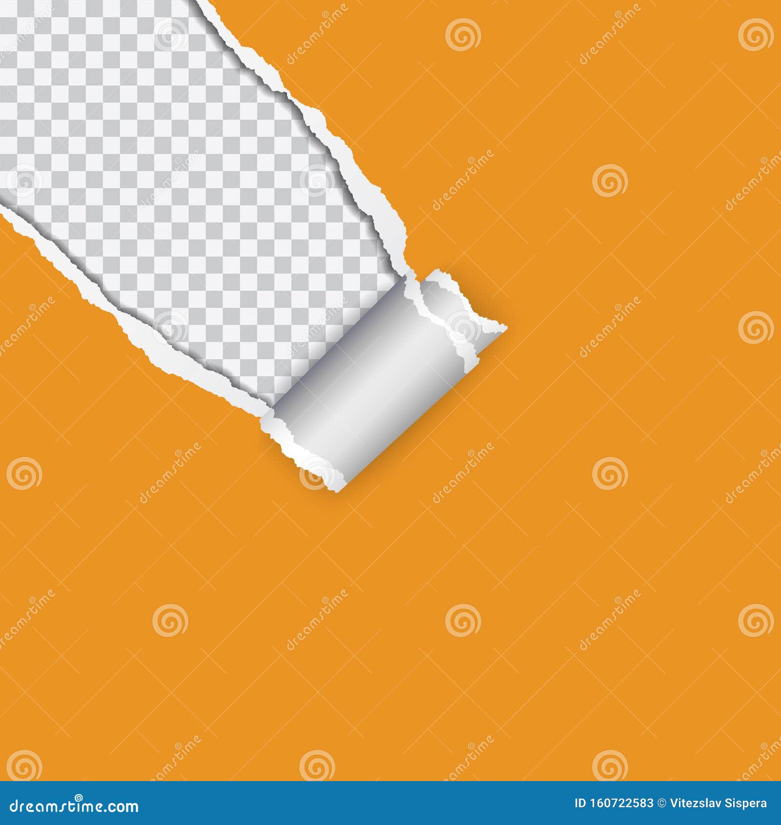 Realistic Illustration of Orange Paper with Torn and Rolled Up Corner ...