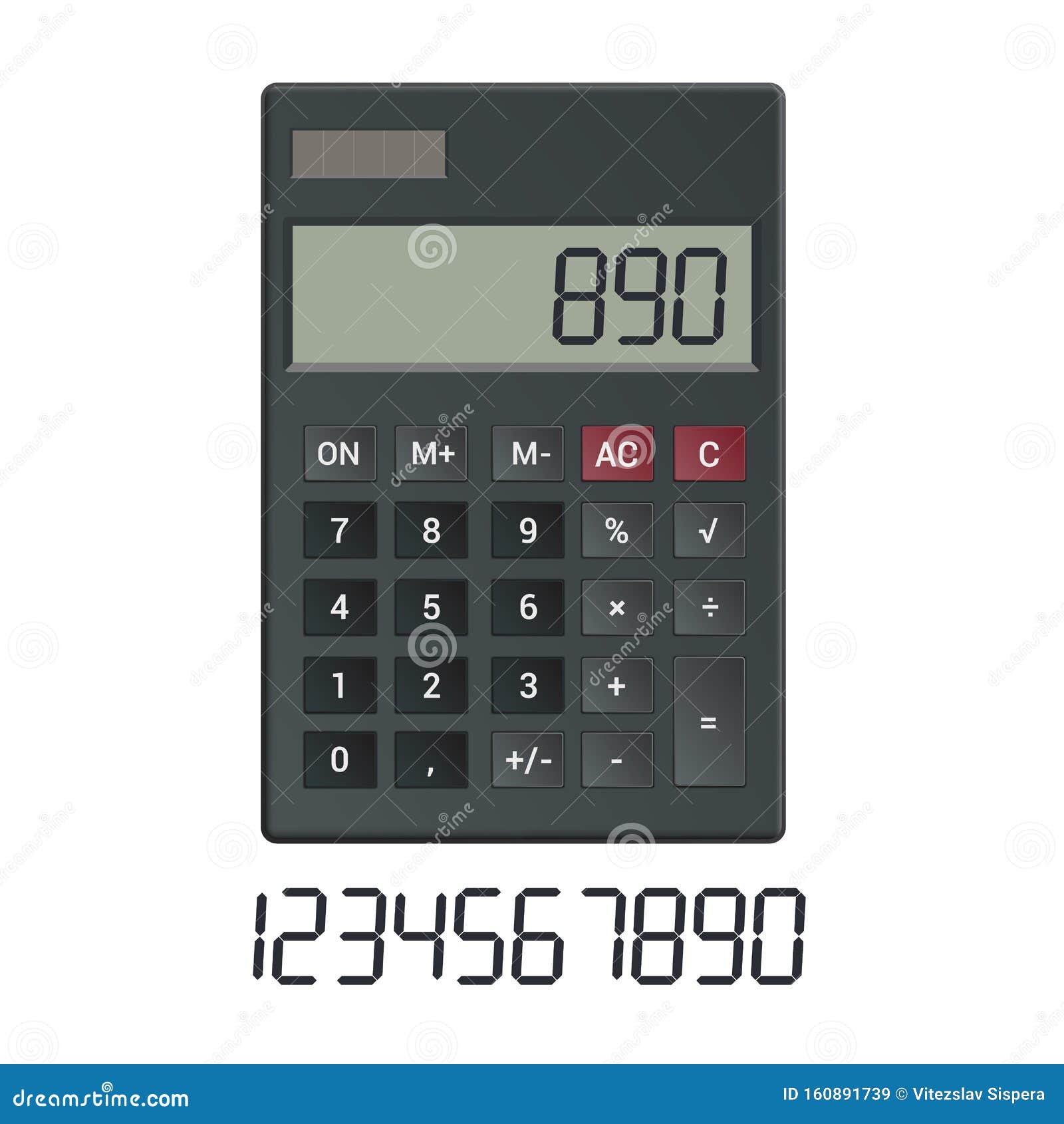Realistic Illustration of a Plastic Math Calculator with Buttons and ...