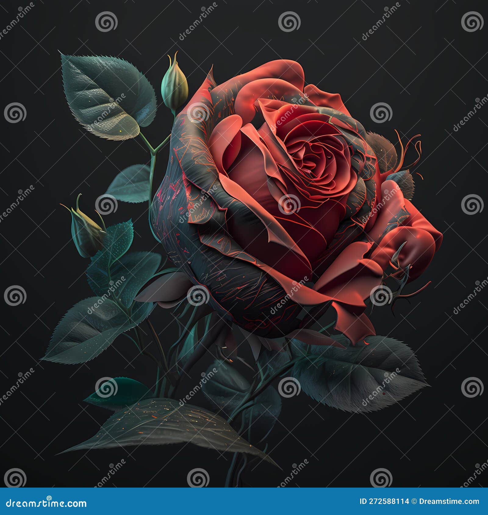 Realistic Illustration of Red Rose. Generative AI Stock Illustration ...