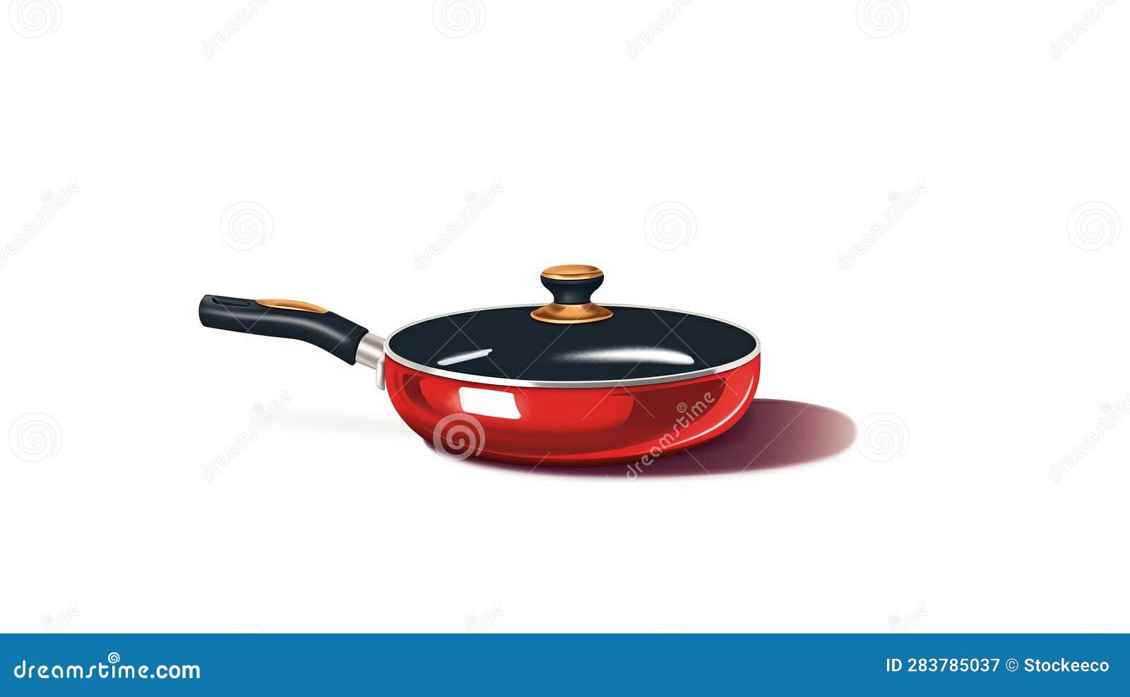 Realistic Illustration of Small Red Pan with Black Handle Stock ...