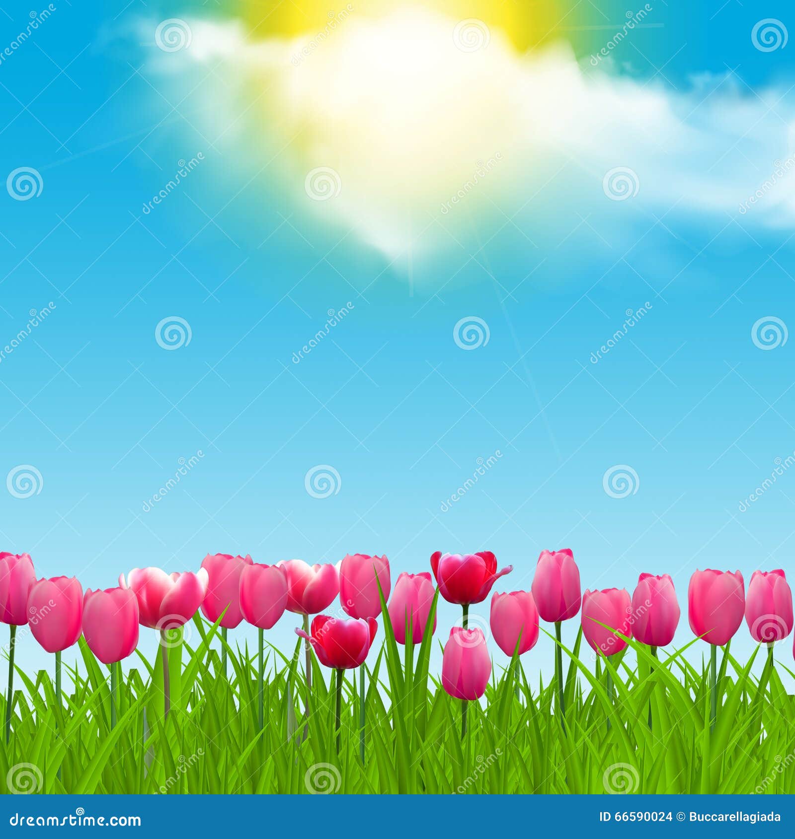 Realistic Illustration of a Sunny Day with a Sunny and Cloudy Sky Stock ...