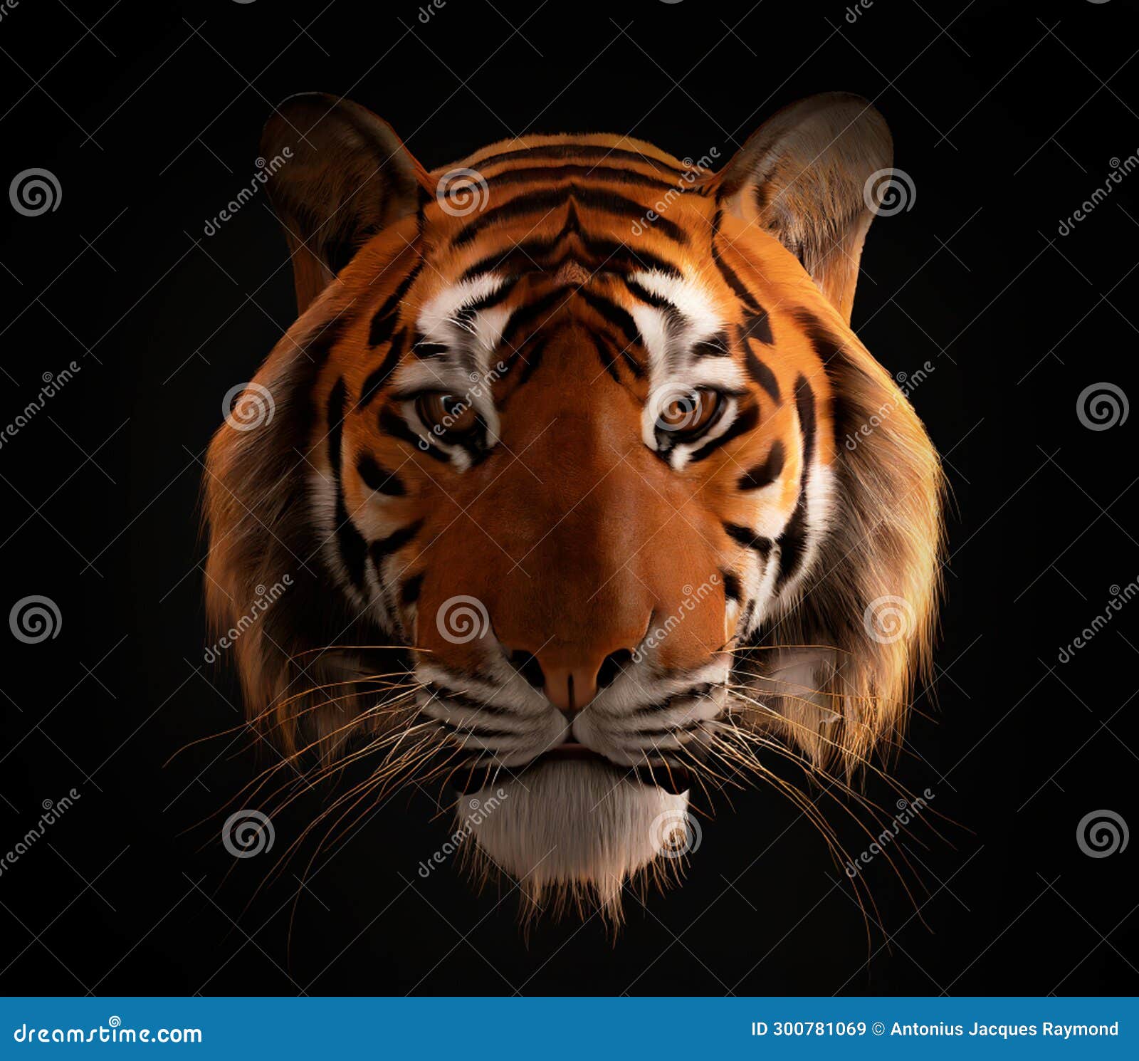 Realistic Illustration of Tiger Face Isolated on Black Background Stock ...