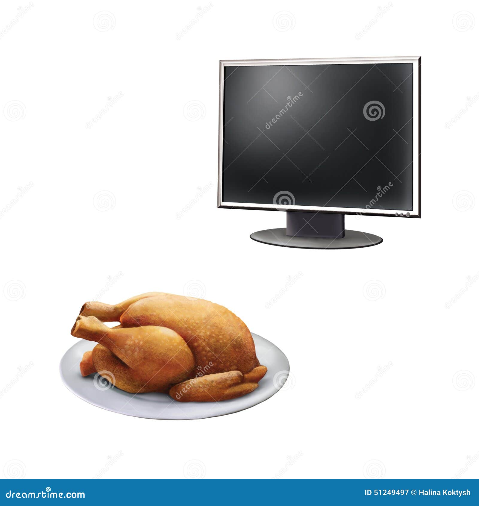 Realistic Illustration TV Screen, Roast Chicken on Stock Illustration ...