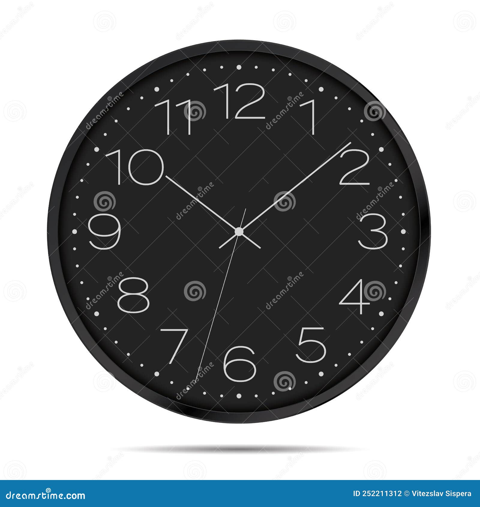 Realistic Illustration of Wall Clock with Dark Dial and Numbers ...
