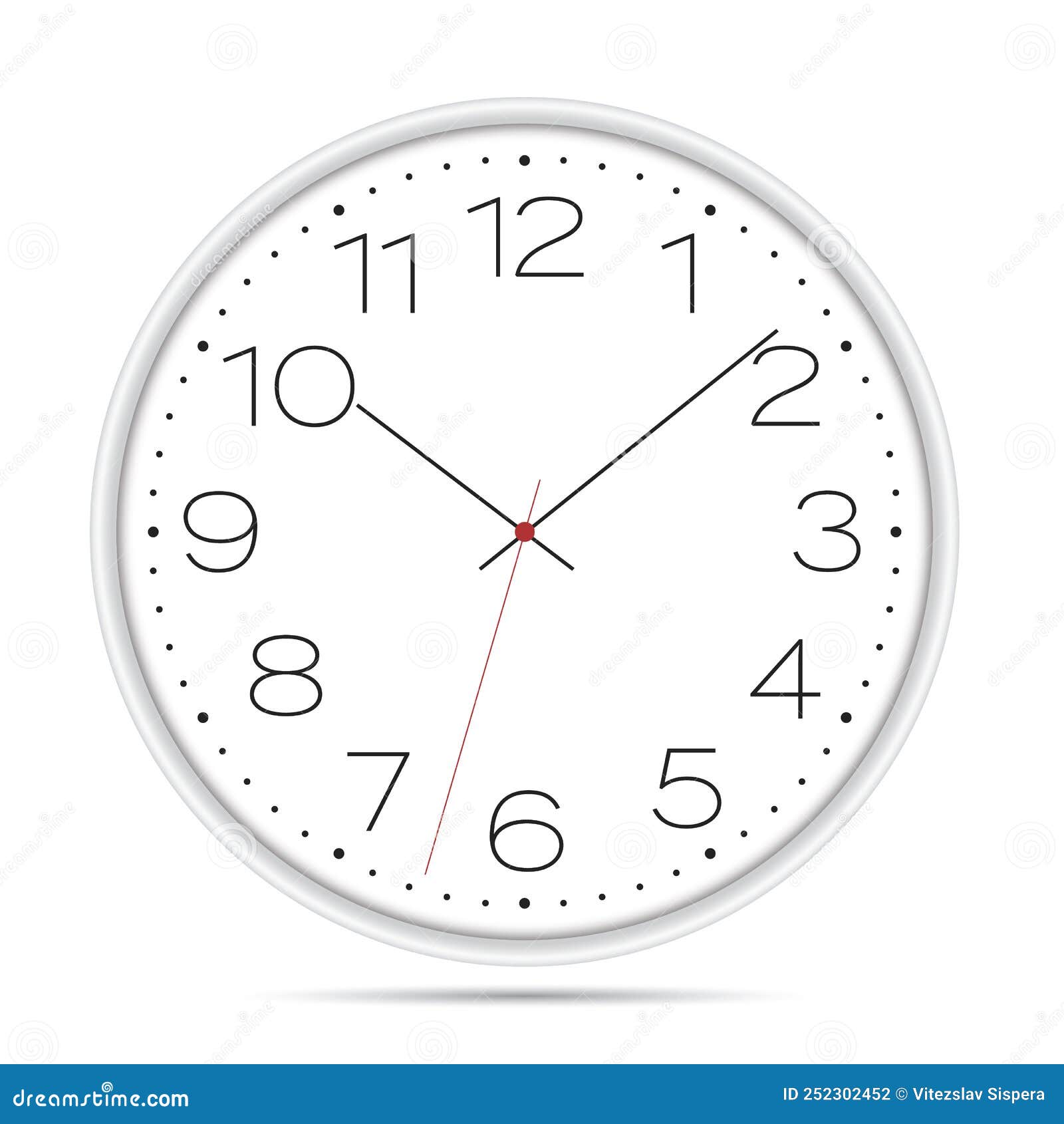 Realistic Illustration Of A Wall Clock With A Light Dial, Numbers And A ...