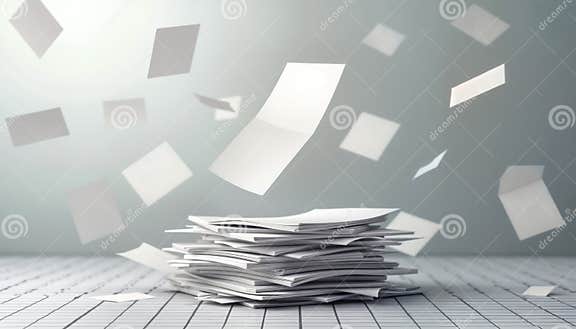 Realistic Illustration of White Paper Sheets Falling Around Stack of ...