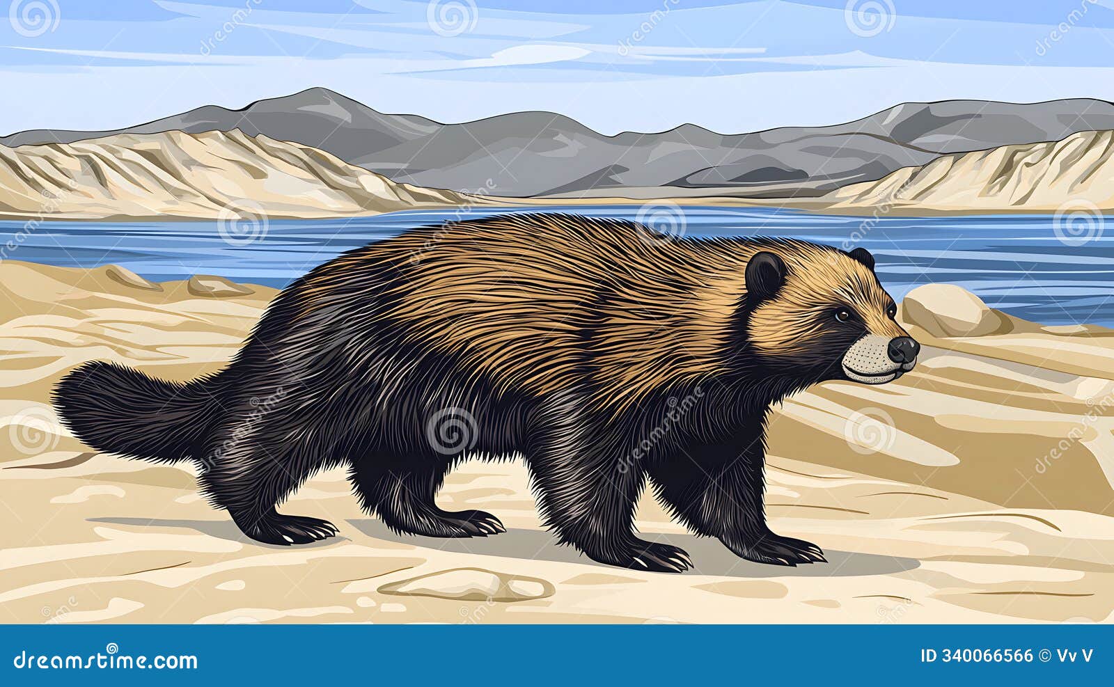 Realistic Illustration of a Wolverine in Nature Stock Illustration ...