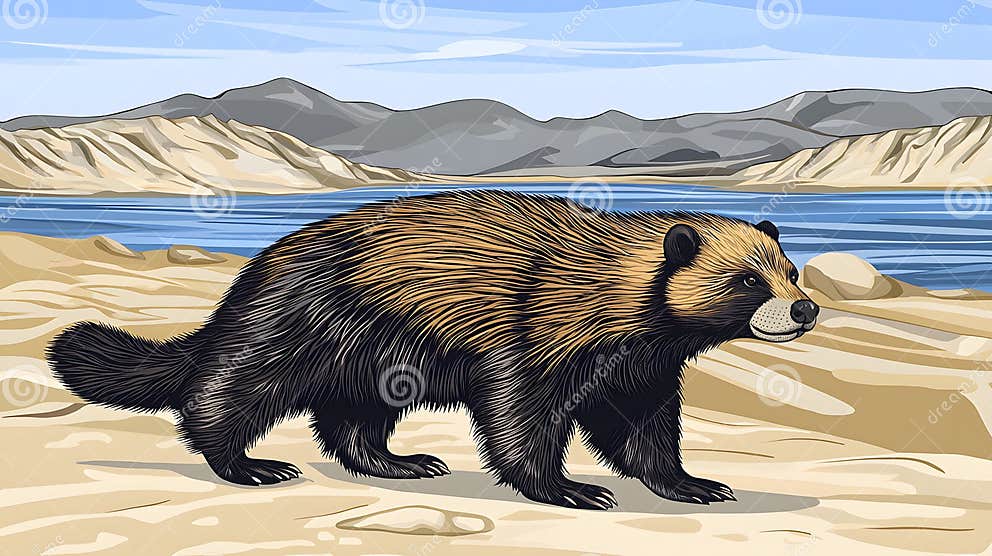 Realistic Illustration of a Wolverine in Nature Stock Illustration ...