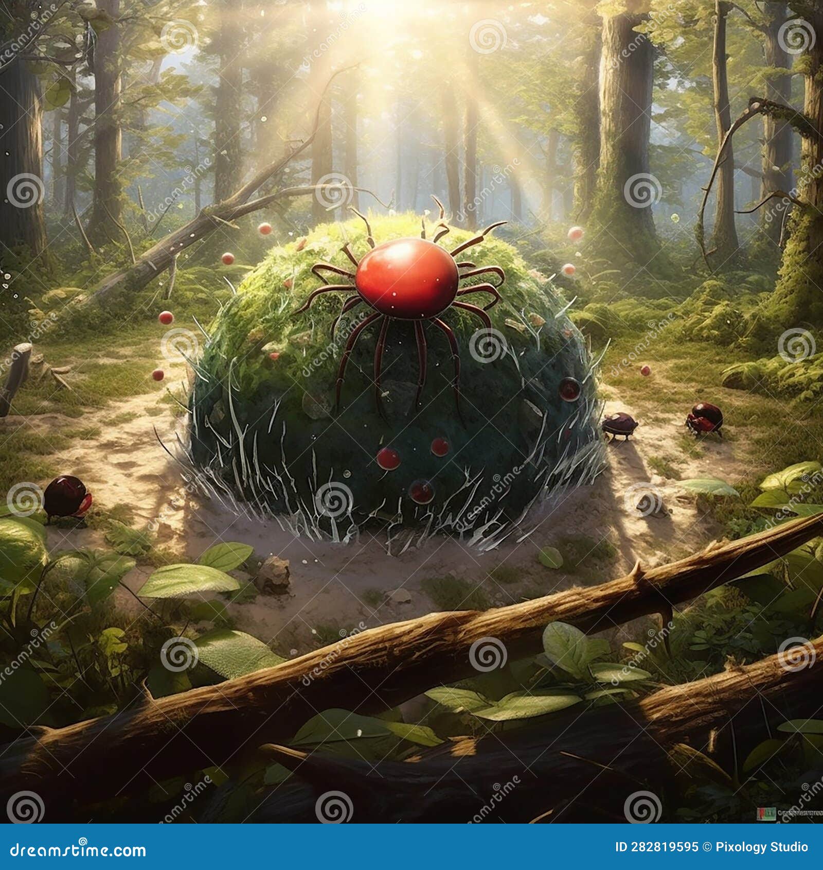 A Realistic Image of an Apple that Surrounded by an Ants, Flies, and ...
