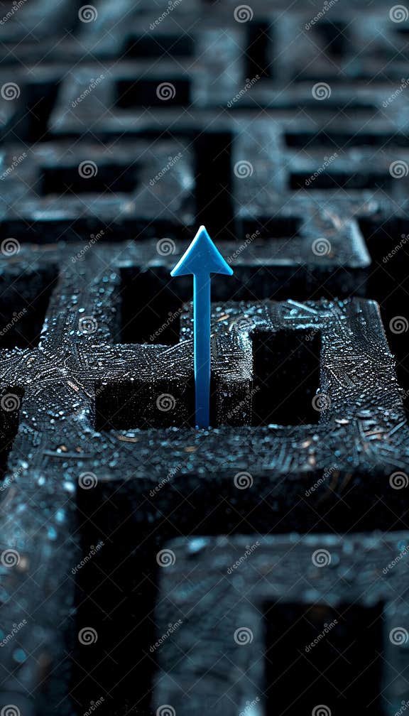Realistic Image of a Blue Arrow Emerging from a Dark Maze, Symbolizing ...