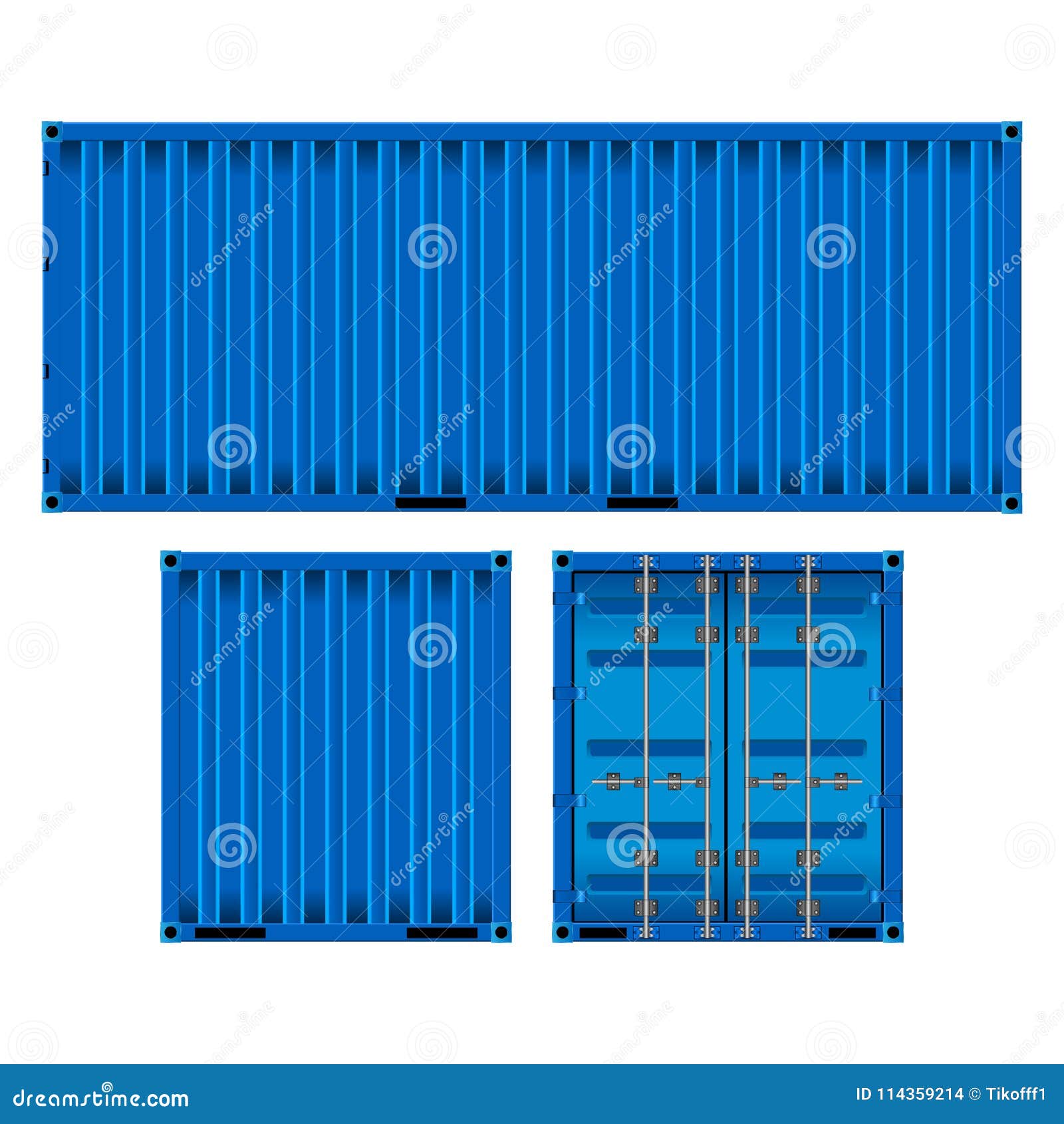 Realistic Image of the Blue Container on Three Sides, Isolated on White ...