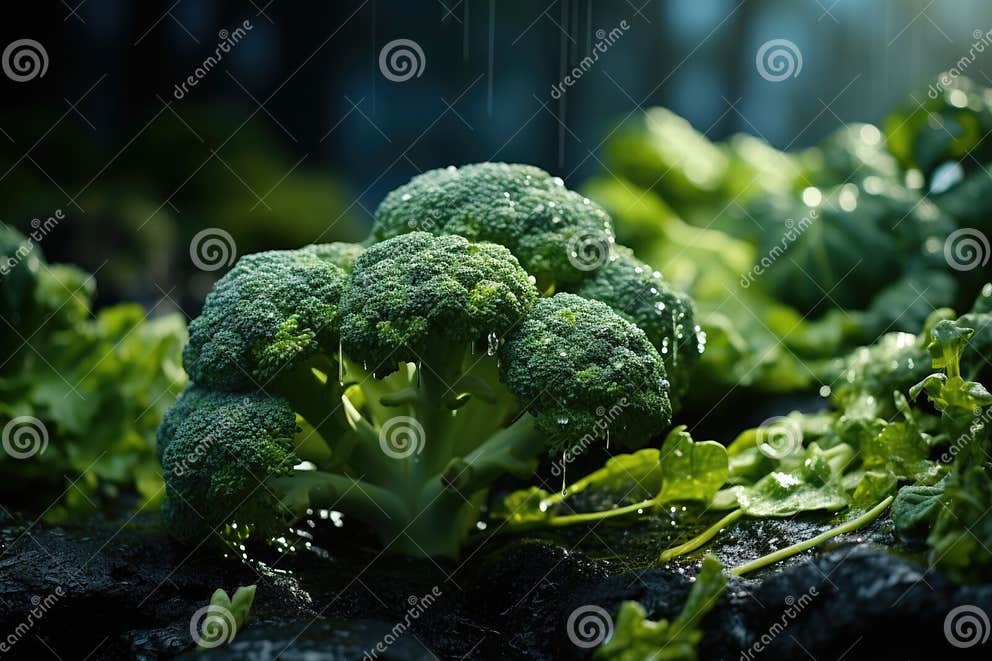 Realistic Image of Broccoli in Colorful Ba Stock Illustration ...