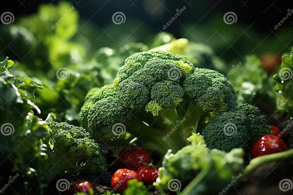 Realistic Image of Broccoli in Colorful Ba Stock Illustration ...