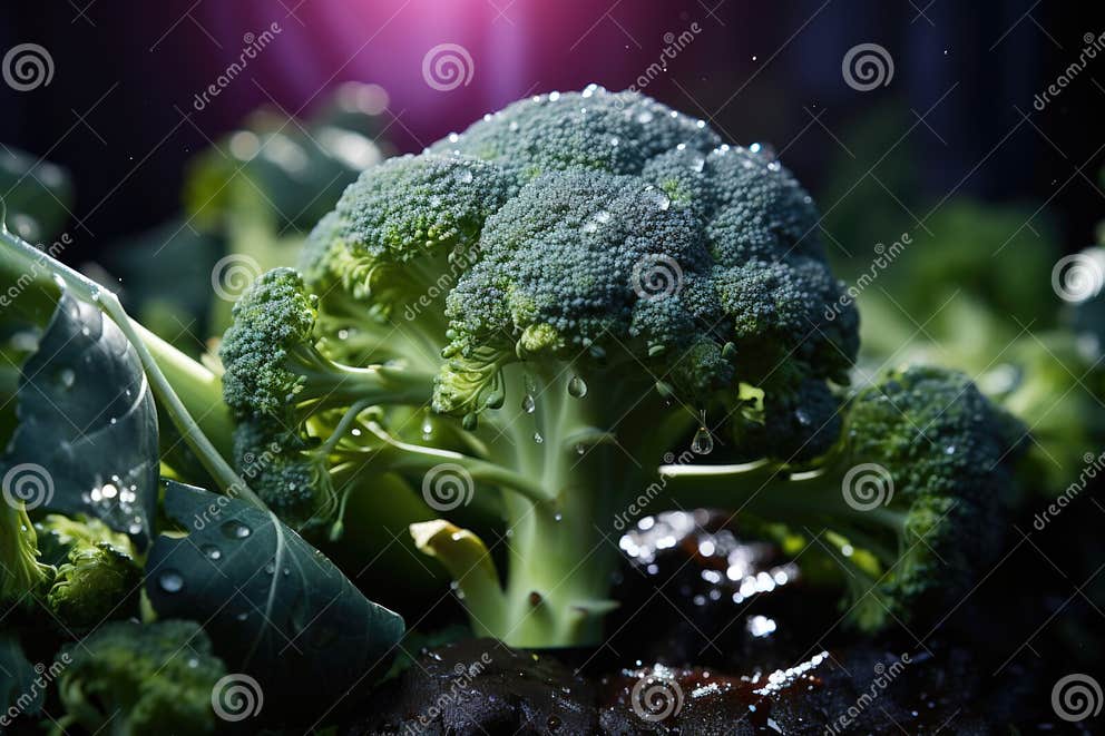 Realistic Image of Broccoli in Colorful Ba Stock Illustration ...