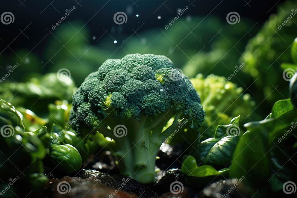Realistic Image of Broccoli in Colorful Ba Stock Illustration ...