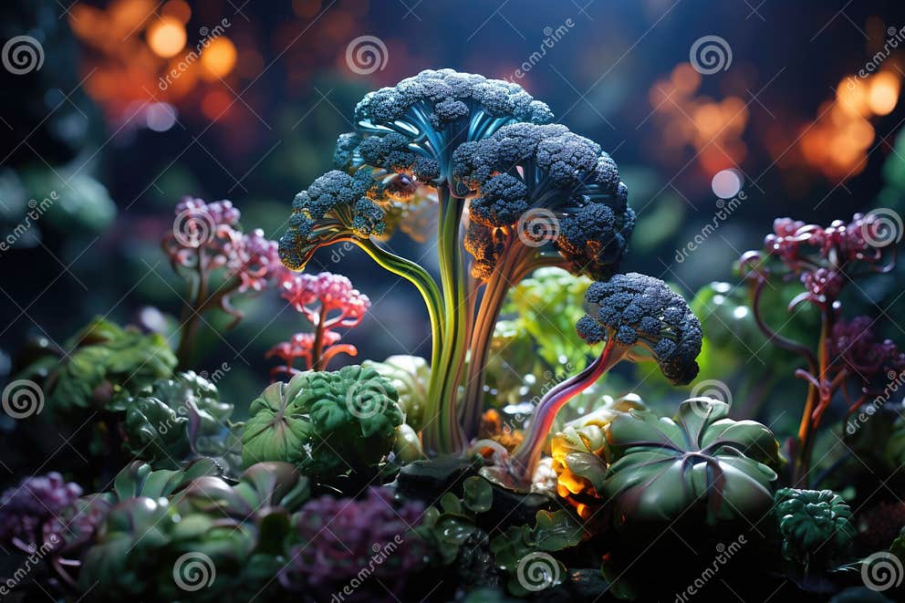Realistic Image of a Broccoli in a Colorful Ba Stock Illustration ...