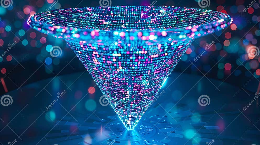 Realistic Image of a Digital Funnel Overflowing with Big Data and ...