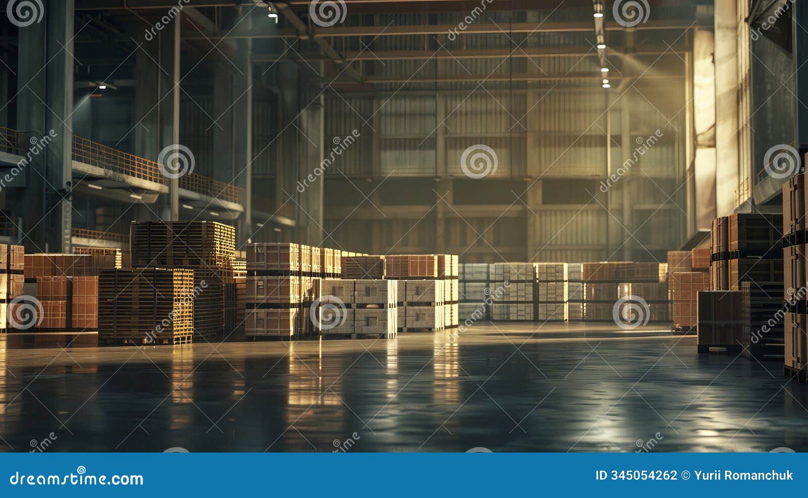 Realistic Image of a Modern Warehouse Featuring Neatly Stacked ...