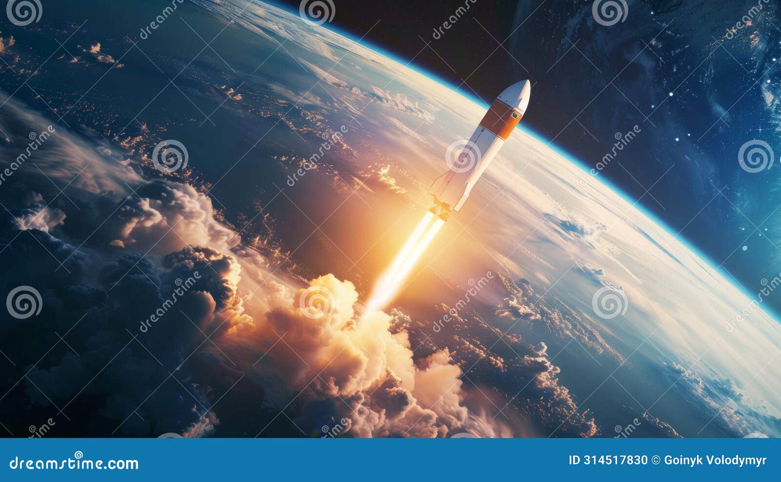 Rocket Flying through the Air Above Earth Stock Photo - Image of ...