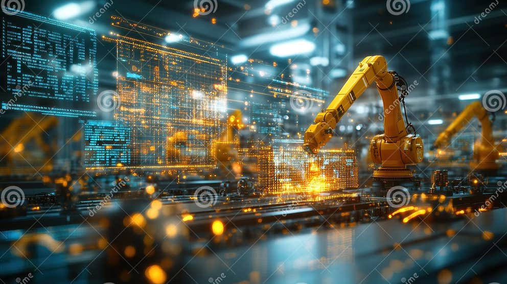 Realistic Industrial Factory with Robotic Automation Stock Photo ...