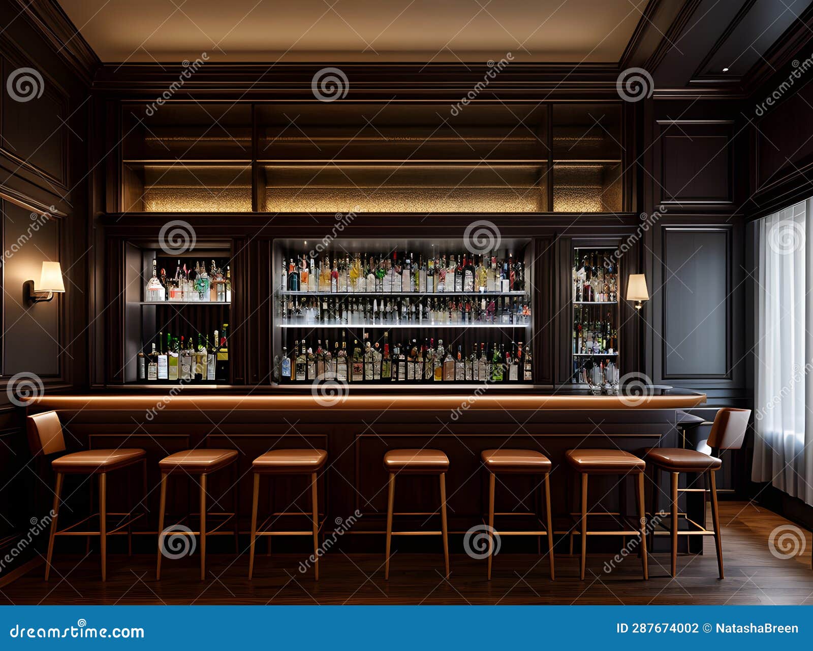 Realistic Interior Design Bar Medium Shot Hyperdetailed. Stock Photo ...