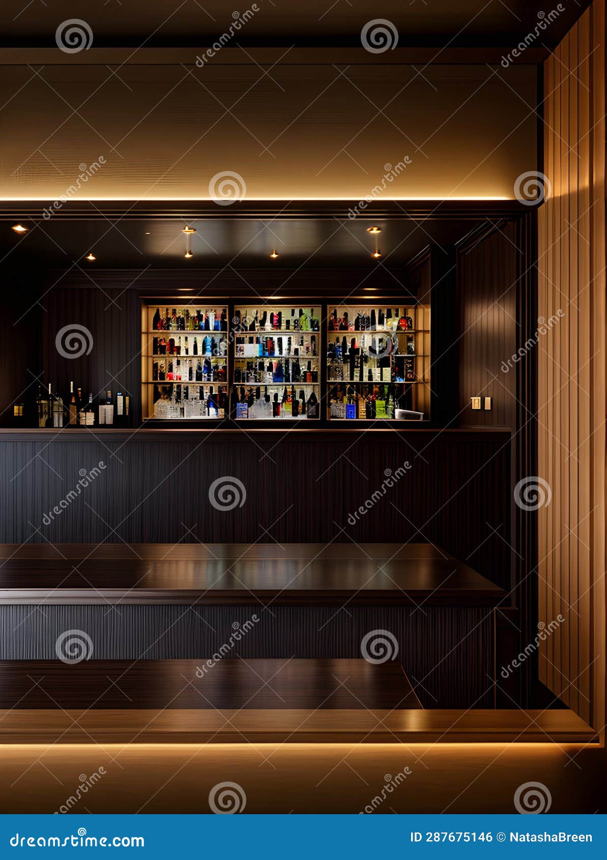 Realistic Interior Design Bar Medium Shot Hyperdetailed. Stock ...