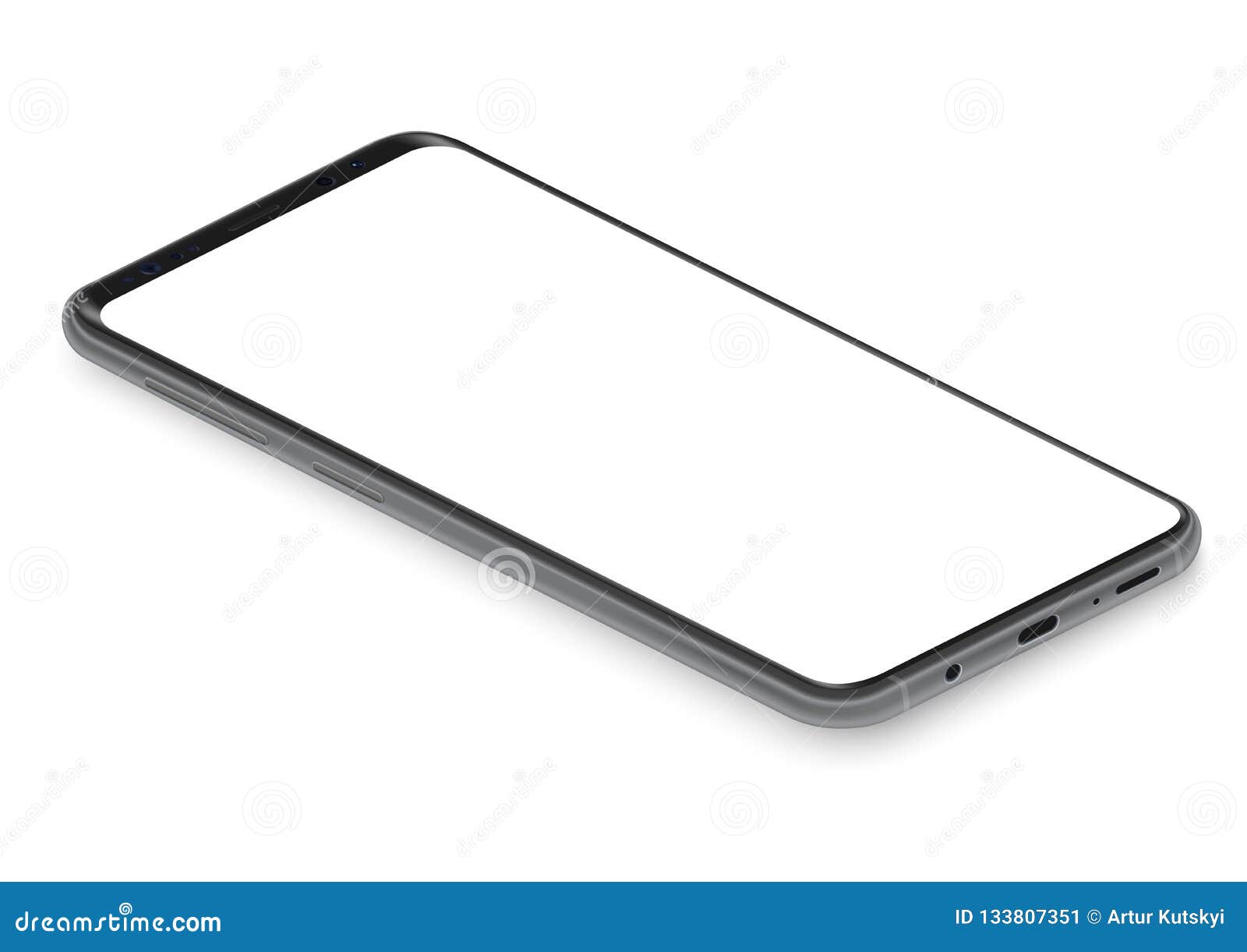 Realistic Isometric Black Frameless Smartphone Mockup Perspective View ...