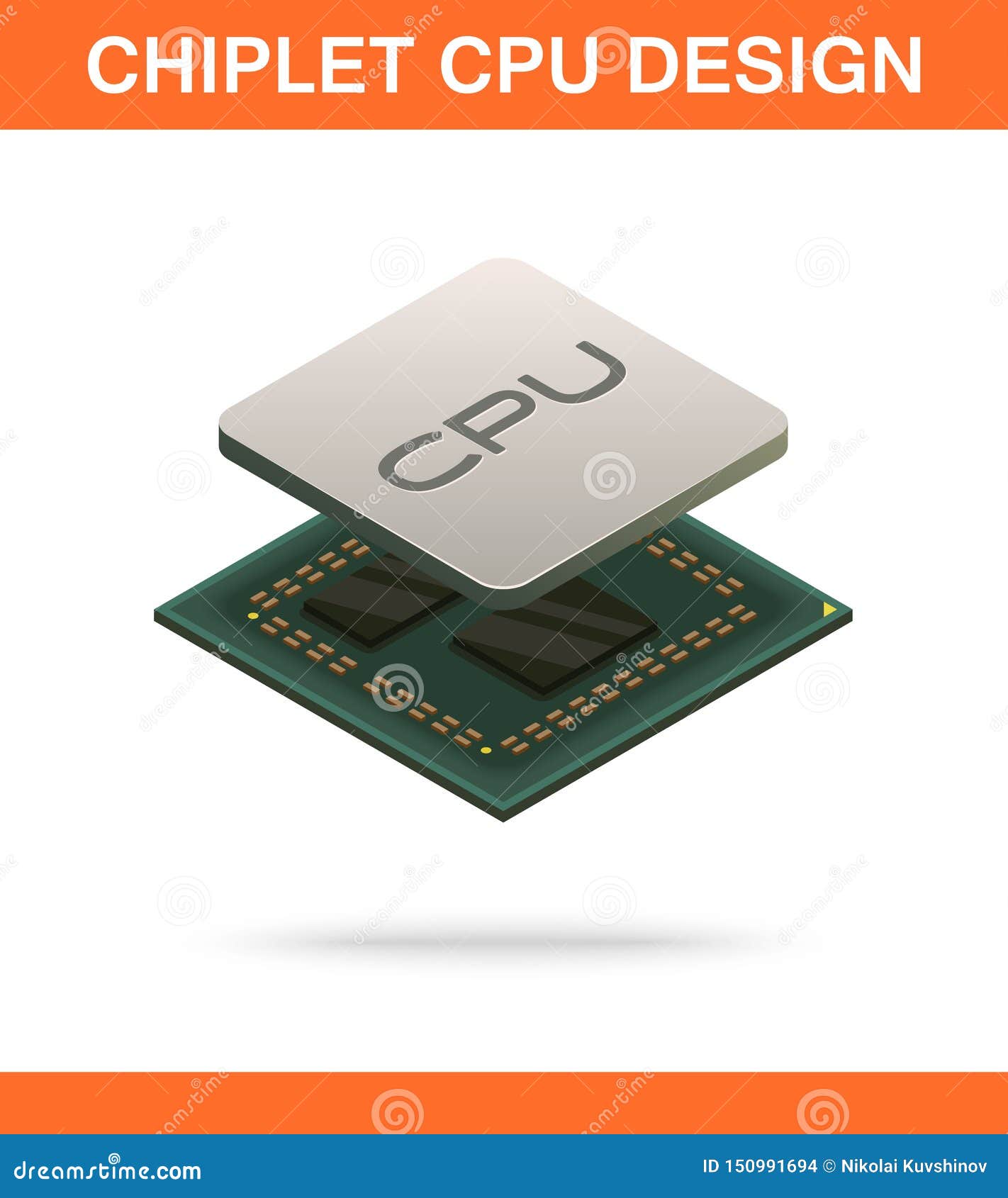 Realistic Isometric Modern Chiplet CPU Design Front View. Stock Vector ...