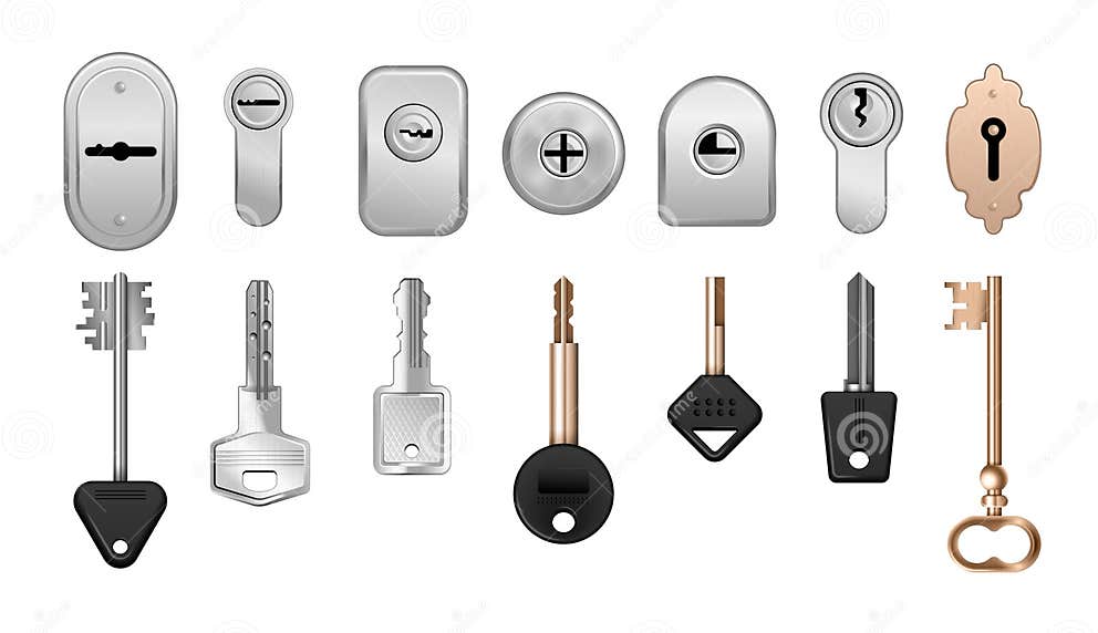 Realistic Keys Keyholes Door Locks Icon Set Stock Illustration ...