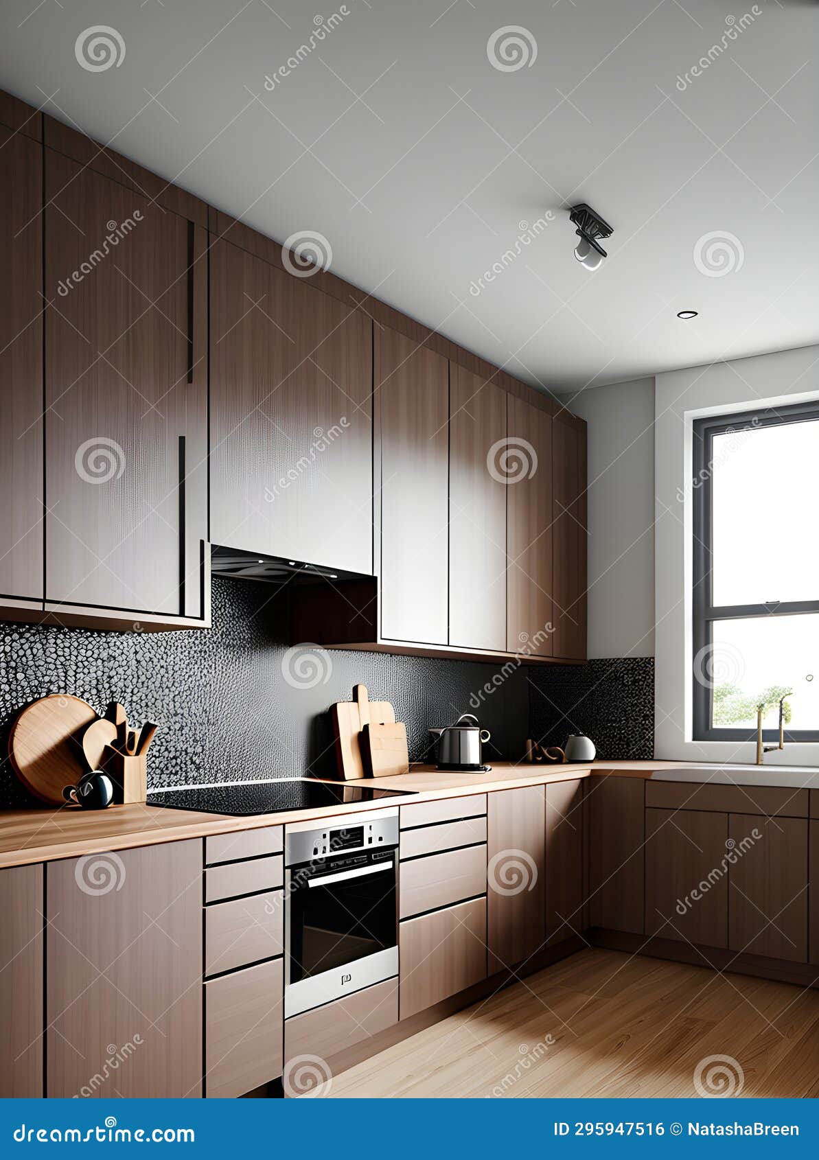 Realistic Kitchen Interior Design Medium Shot Hyperdetailed Stock Photo ...