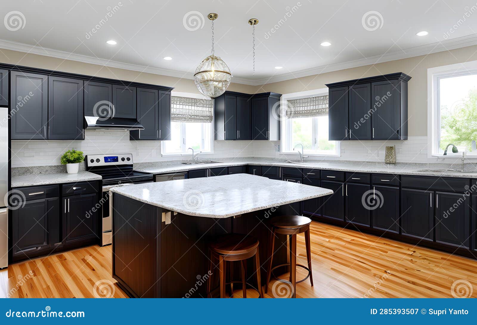 Realistic Kitchen Set Display in Stylish Minimalis Modern Stock ...