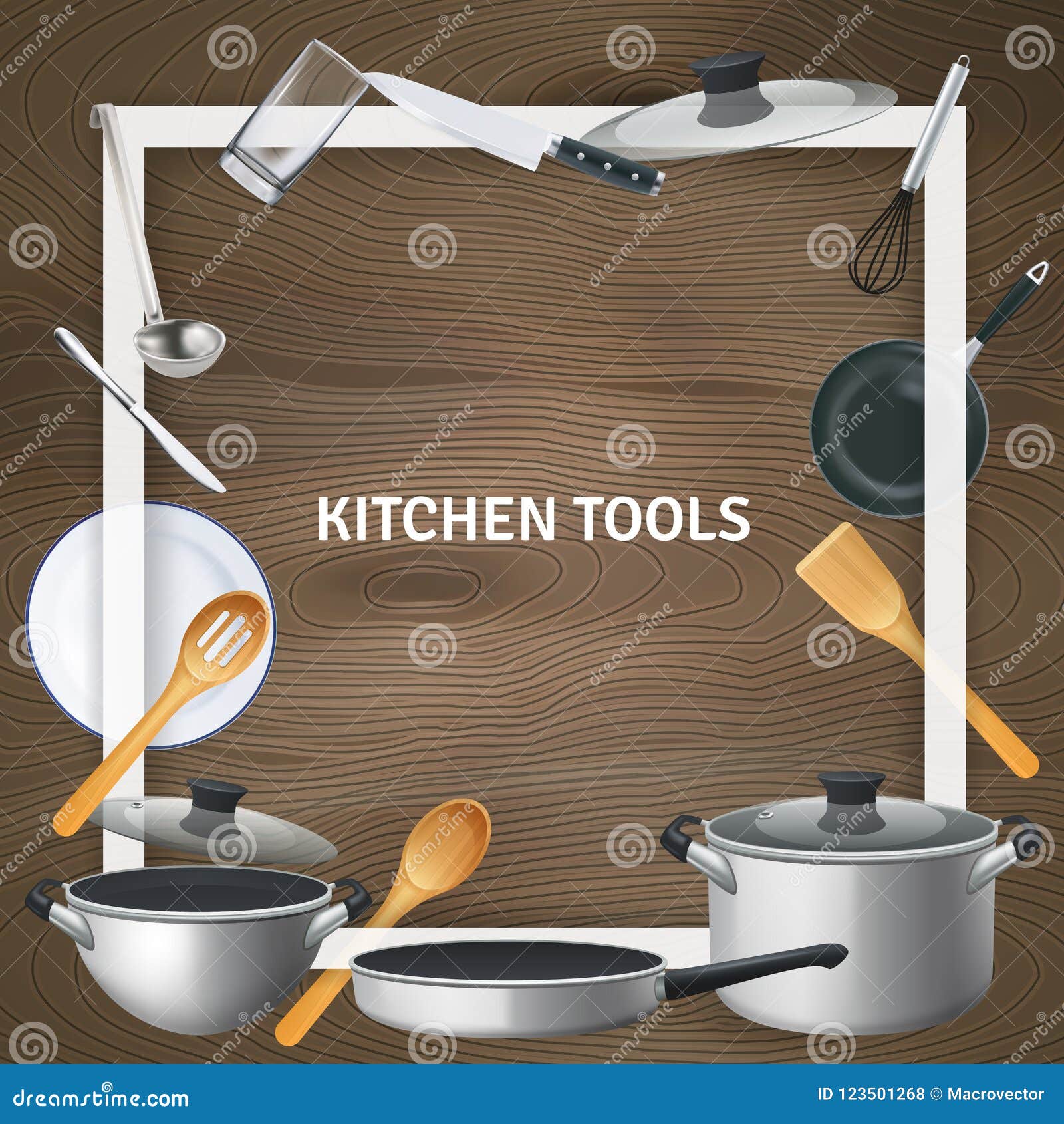 Realistic Kitchen Tools Frame Background Stock Vector - Illustration of ...