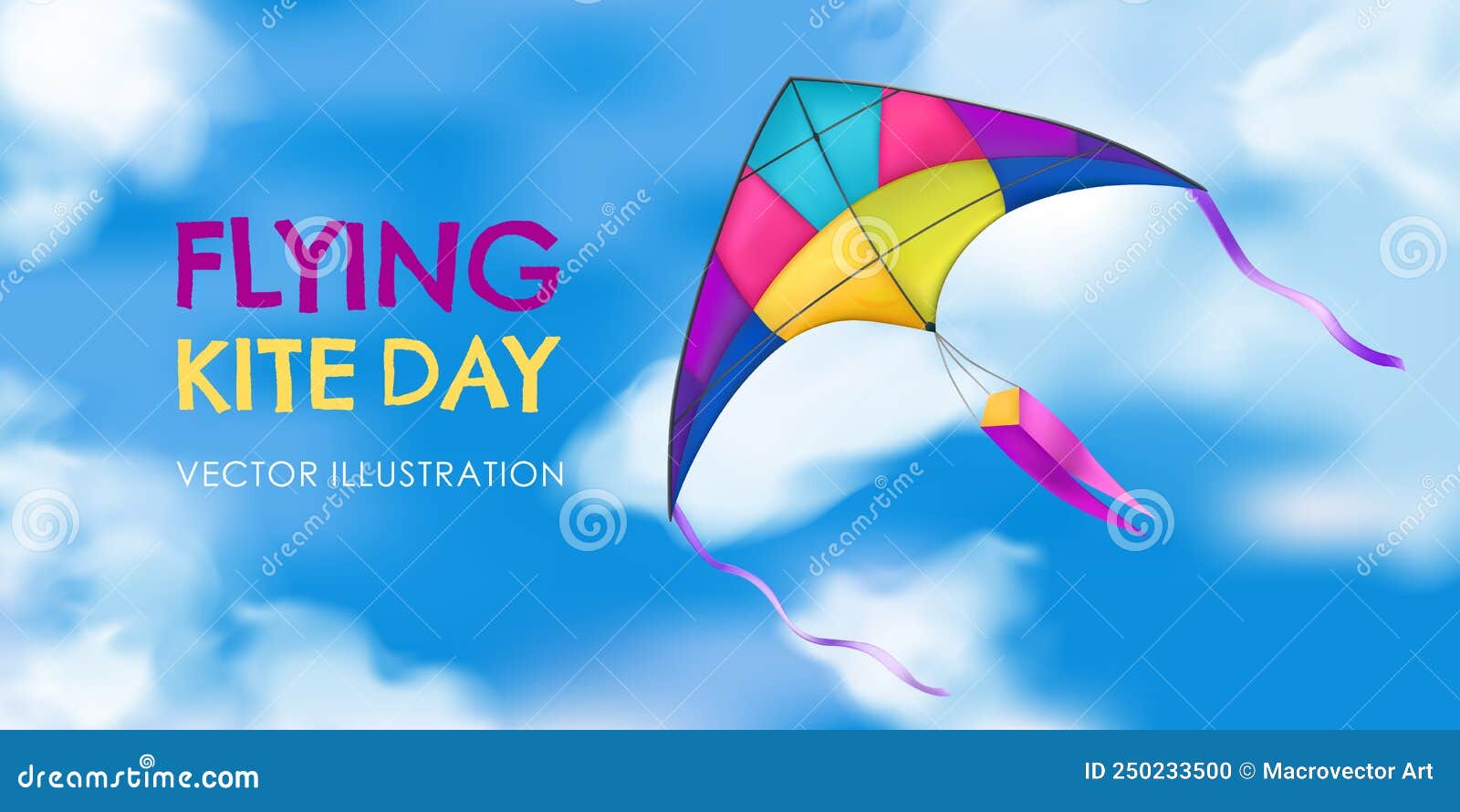 Realistic Kite Banner stock vector. Illustration of play - 250233500