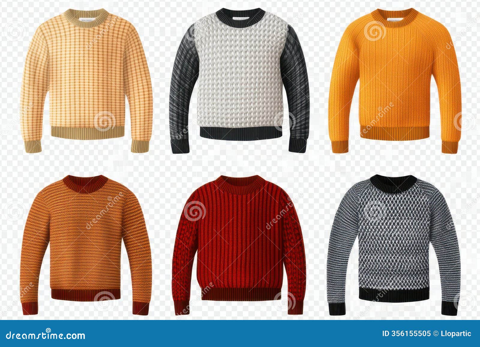 Realistic Knitted Sweaters with Different Knitting Patterns and Colors ...