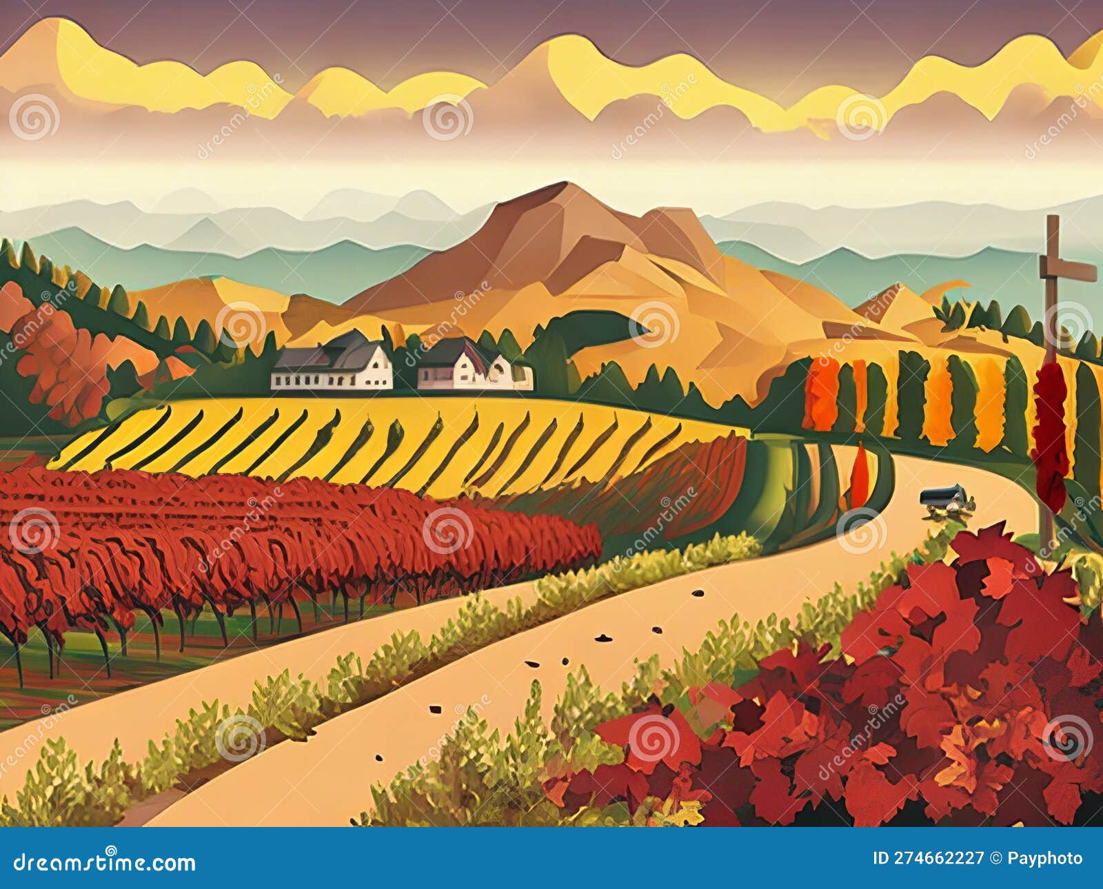 Realistic Landscape with Hills and Vineyards, a Rural Setting, and ...