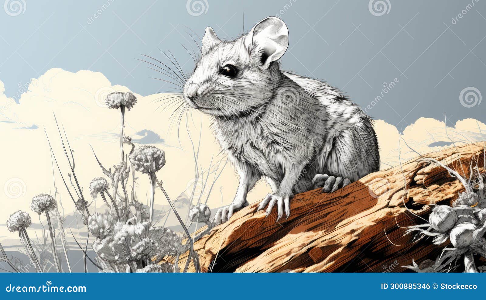 Realistic Landscape Illustration of a Mouse on a Rock Stock ...
