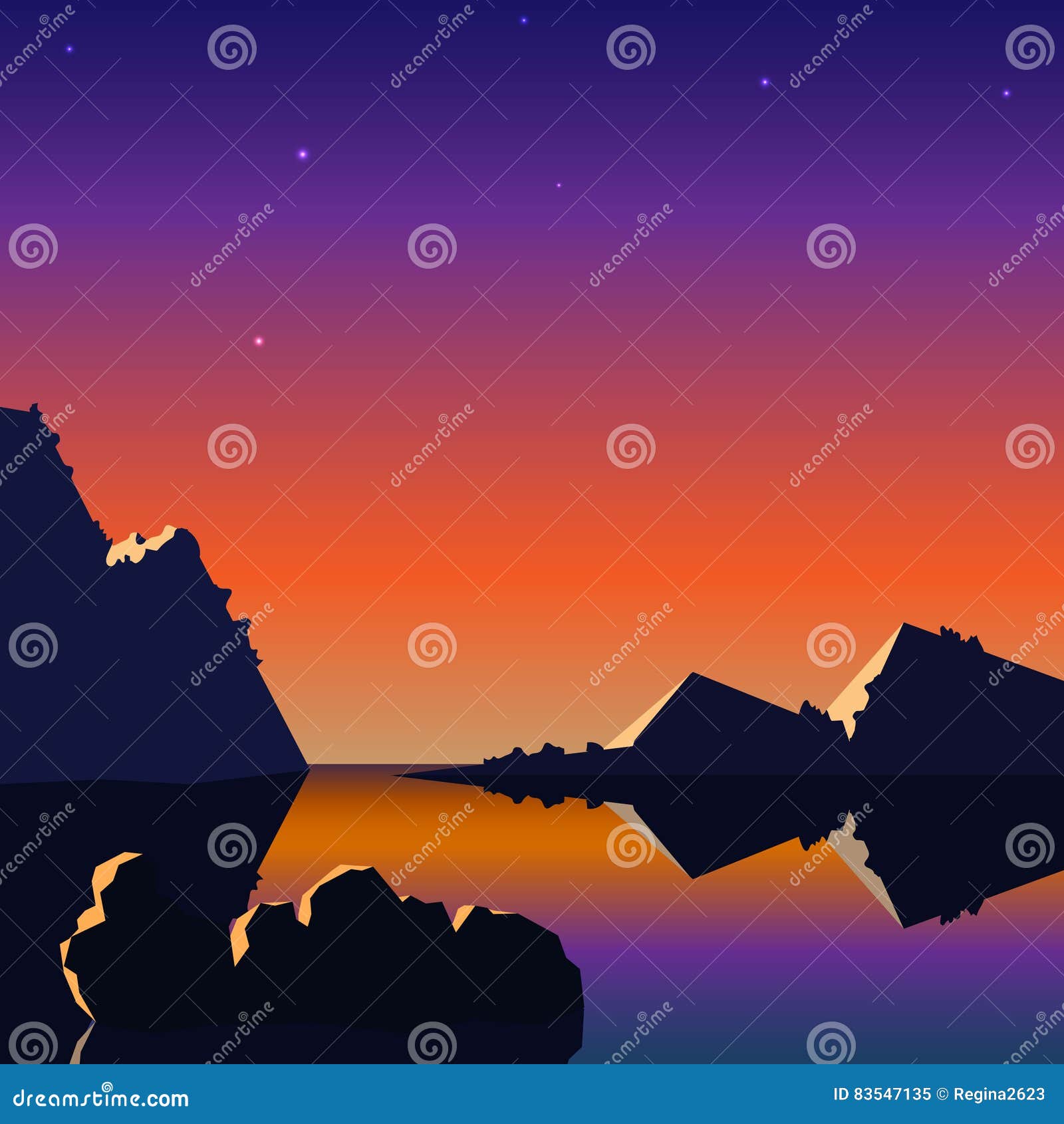 Realistic Landscape with a Sunset and Mountains Stock Vector ...