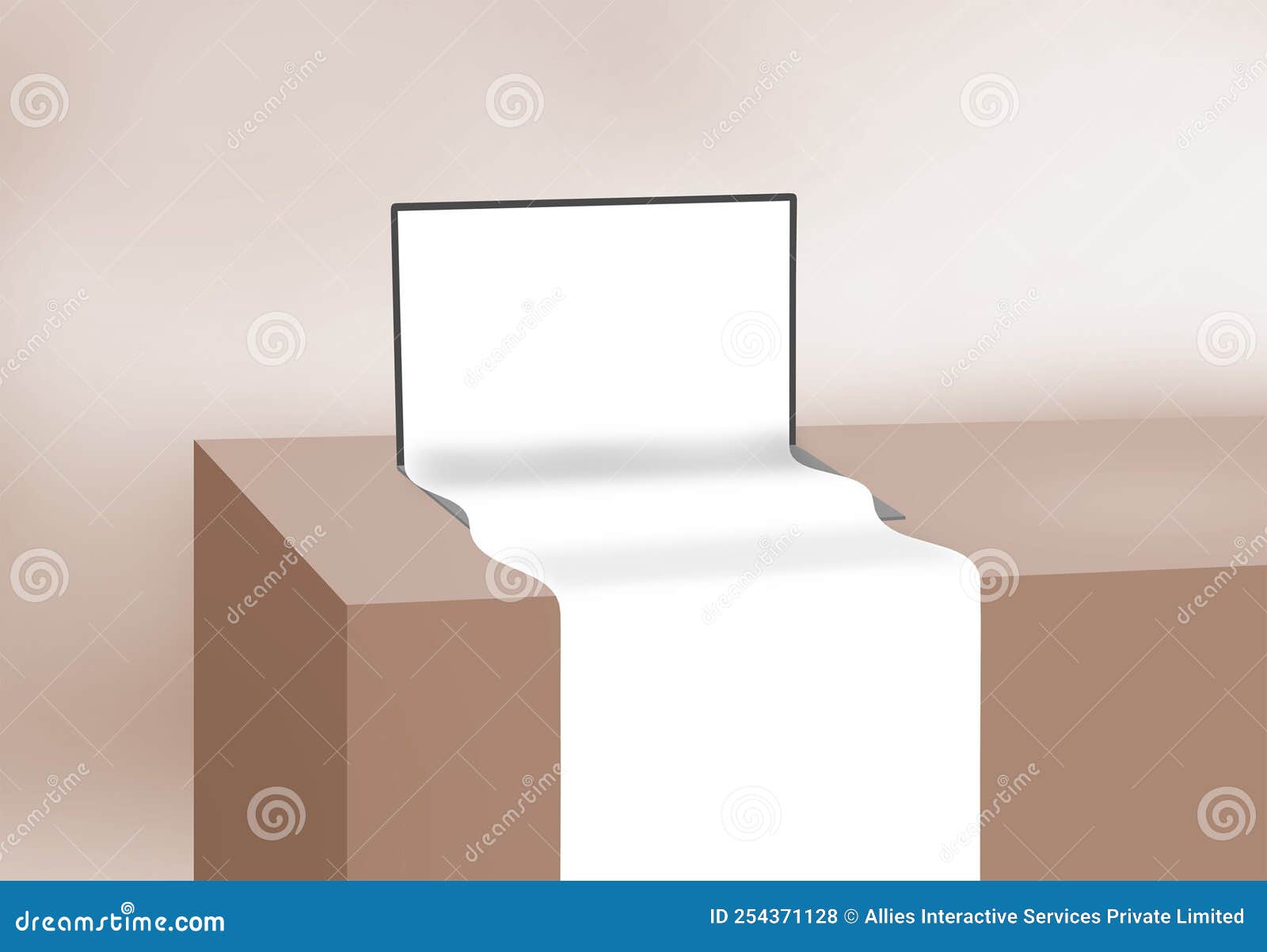 Realistic Laptop with Blank Scrolling Screen on Brown Desk Stock ...