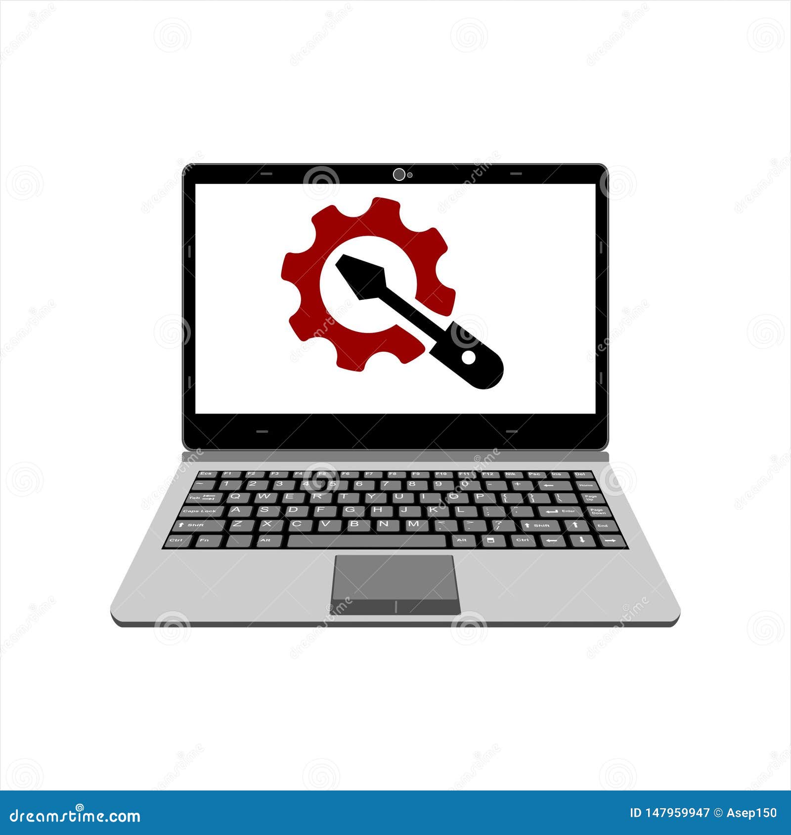 Realistic Laptop Vector Illustration Display Setting and Installing ...