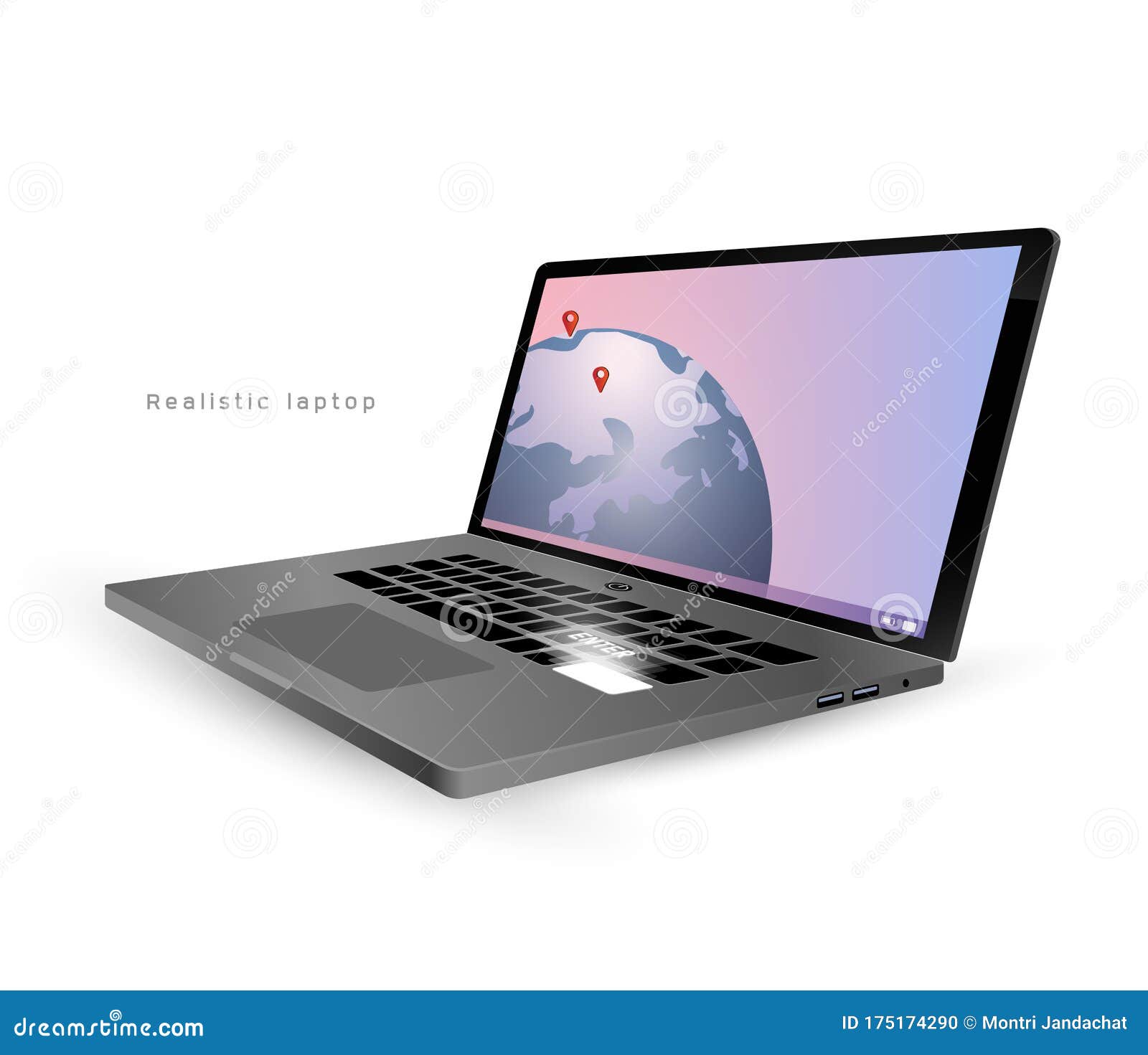 Realistic Laptop on White Background. Computer Notebook Illustration ...