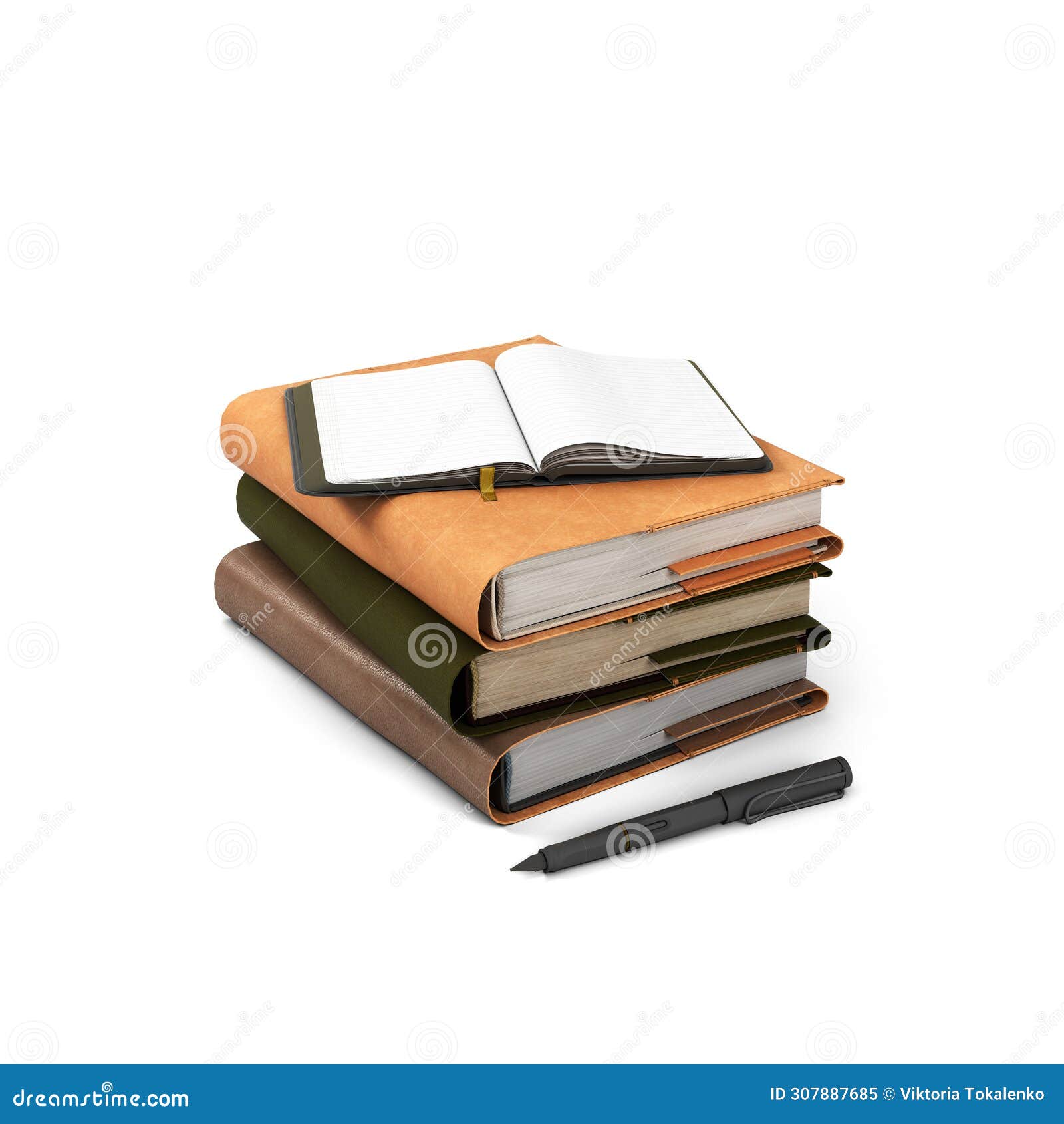Realistic Lather Notebook Set with Open Pages 3d Render on White Stock ...