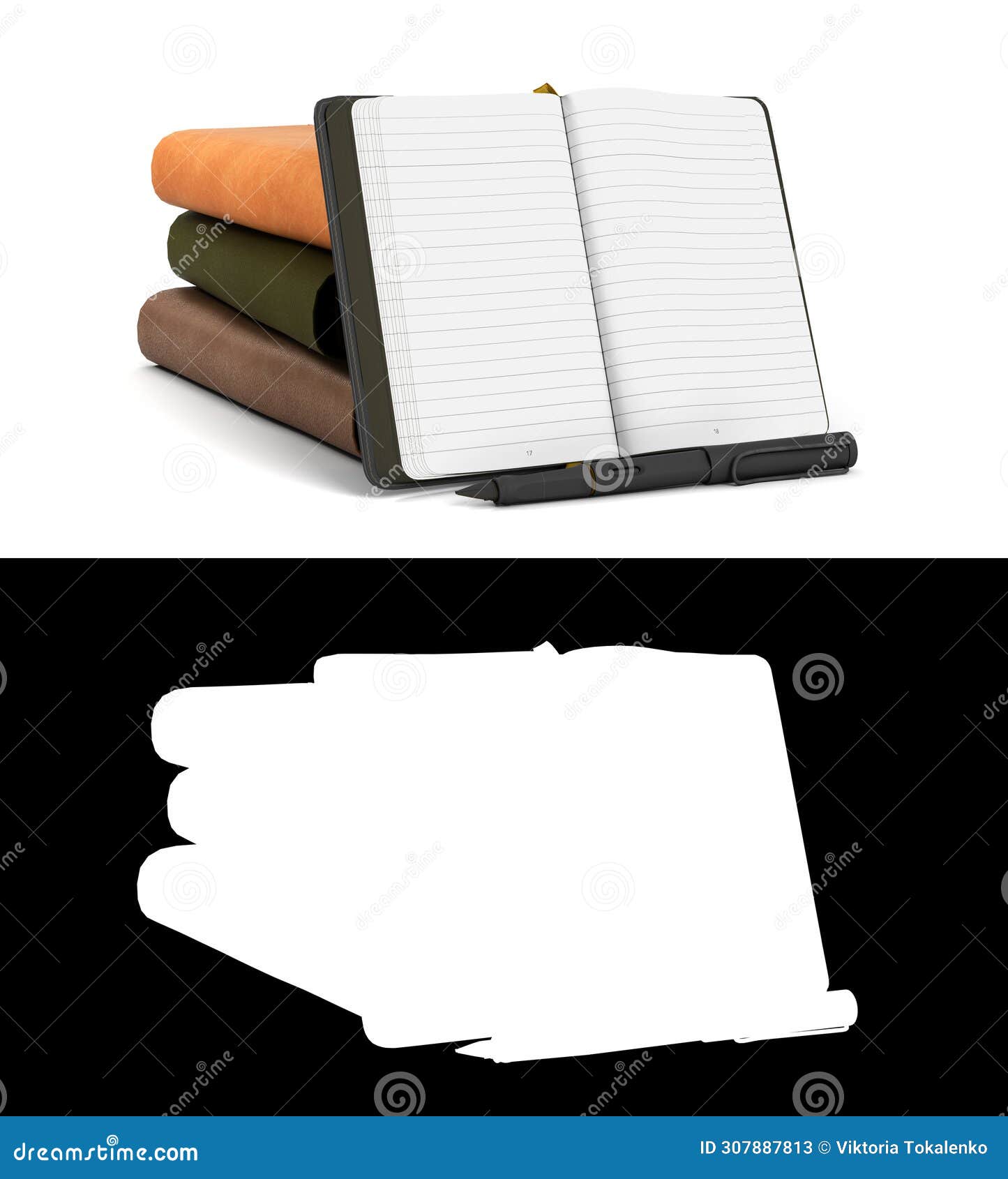Realistic Lather Notebook Set with Open Pages Front View 3d Render on ...