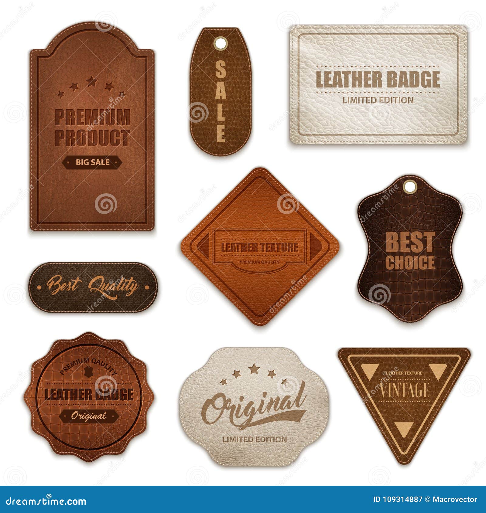 Realistic Leather Badges Labels Collection Stock Vector - Illustration ... Realistic Leather Badges Labels Collection Stock Vector - Illustration ...