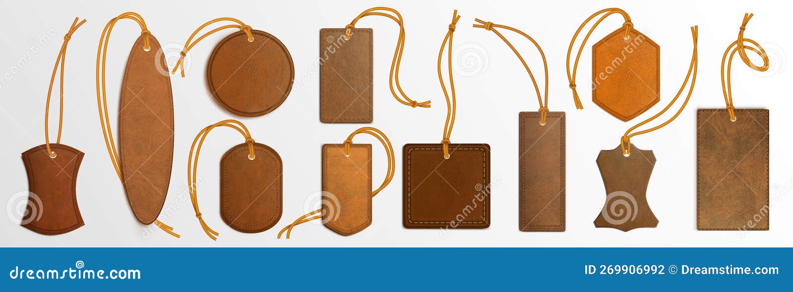 Realistic Leather Labels on Strings Stock Photo - Image of string ...