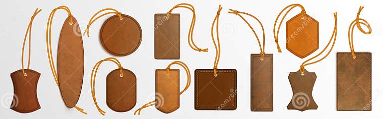 Realistic Leather Labels on Strings Stock Photo - Image of string ...