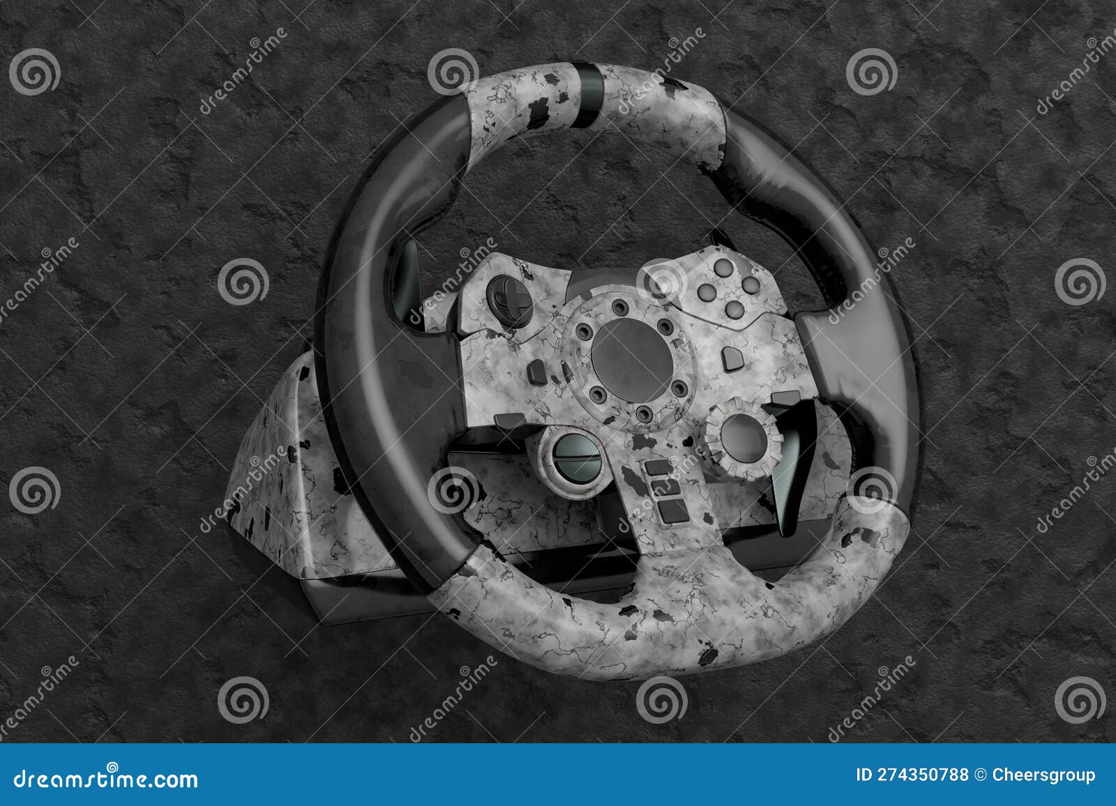 Realistic Leather Steering Wheel with Black Marble Texture on Dark ...
