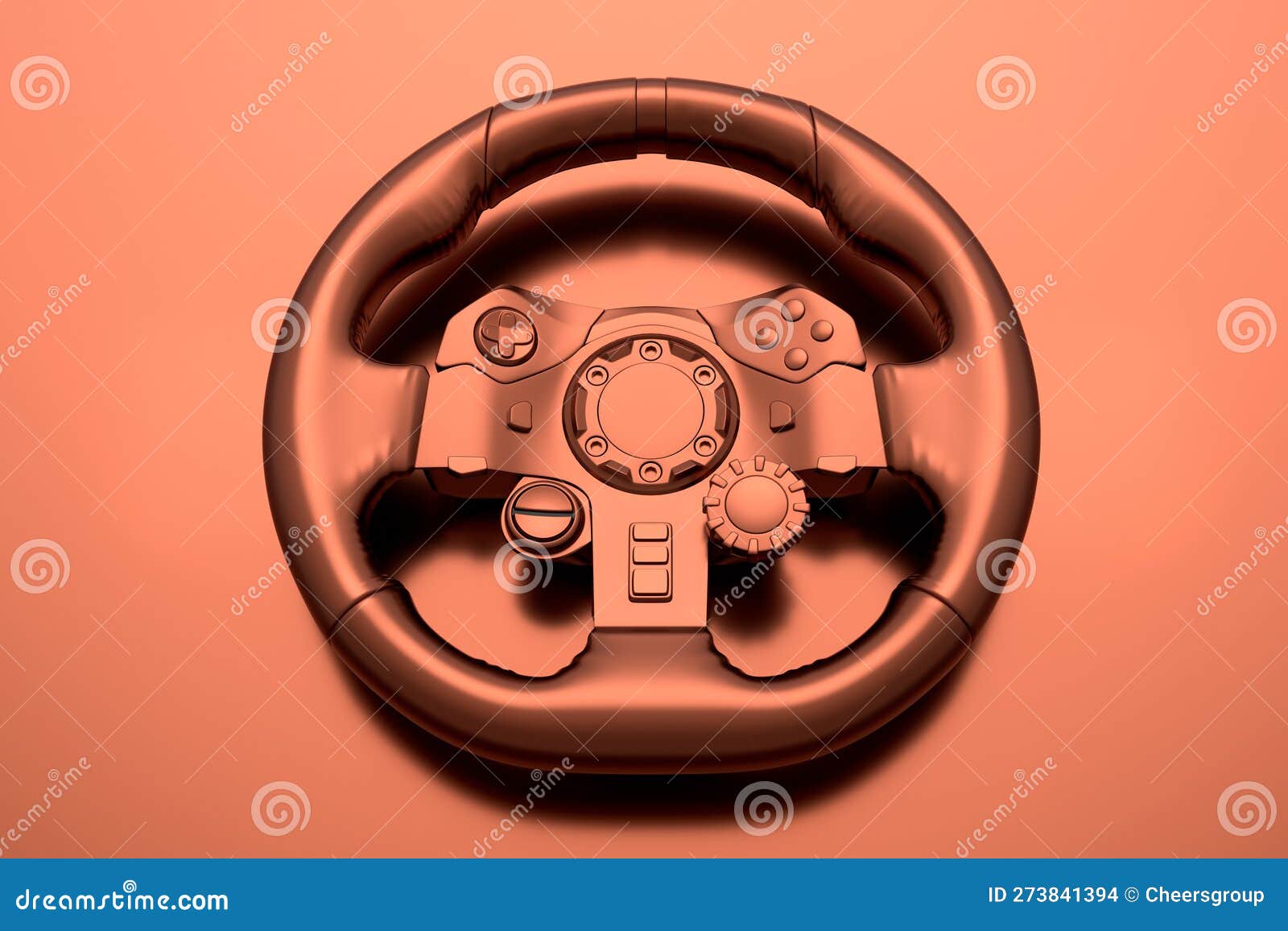 Realistic Leather Steering Wheel with Copper Chrome Texture on Dark ...