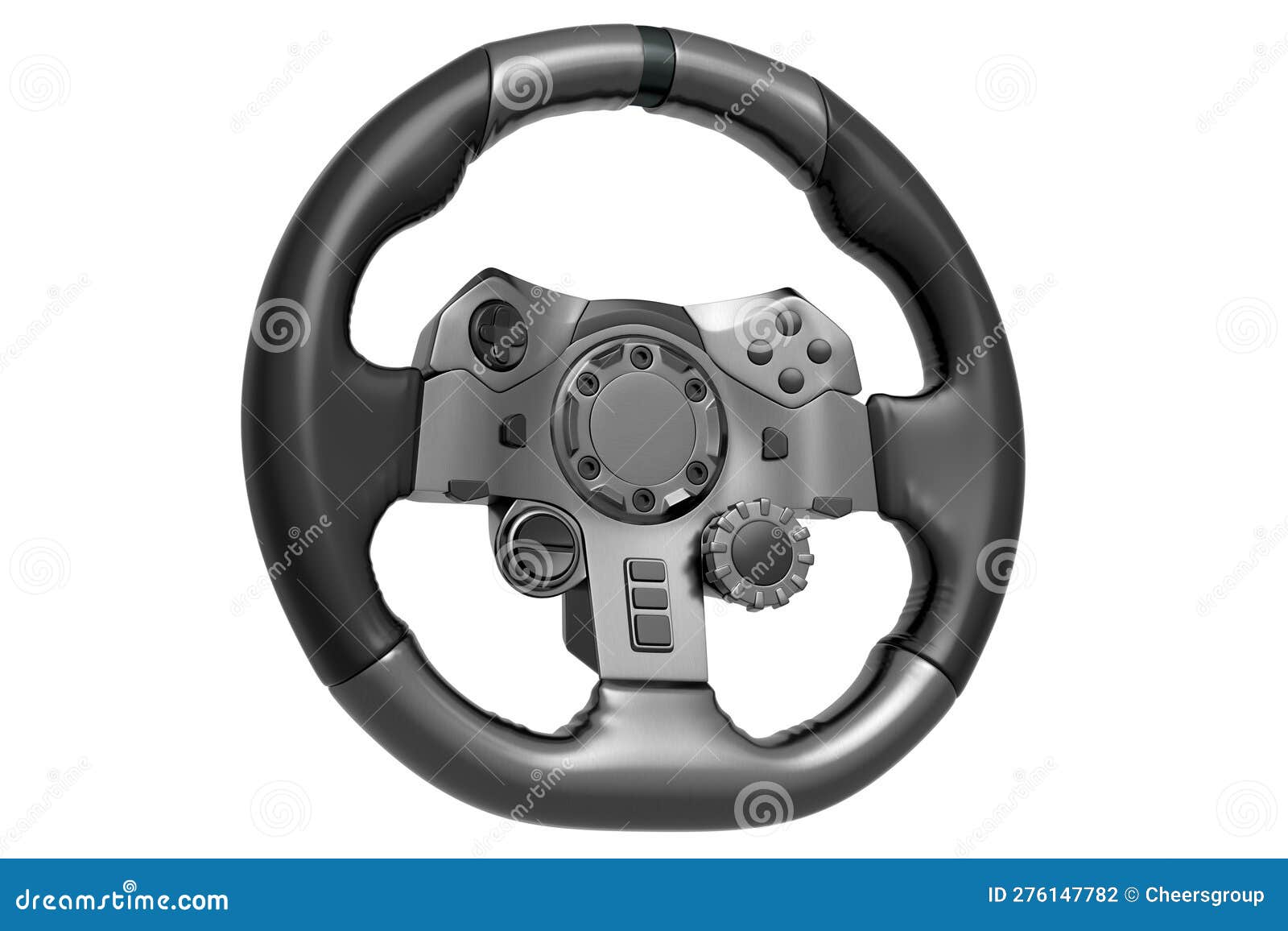 Realistic Steering Wheel with Metallic Chrome Texture on White ...